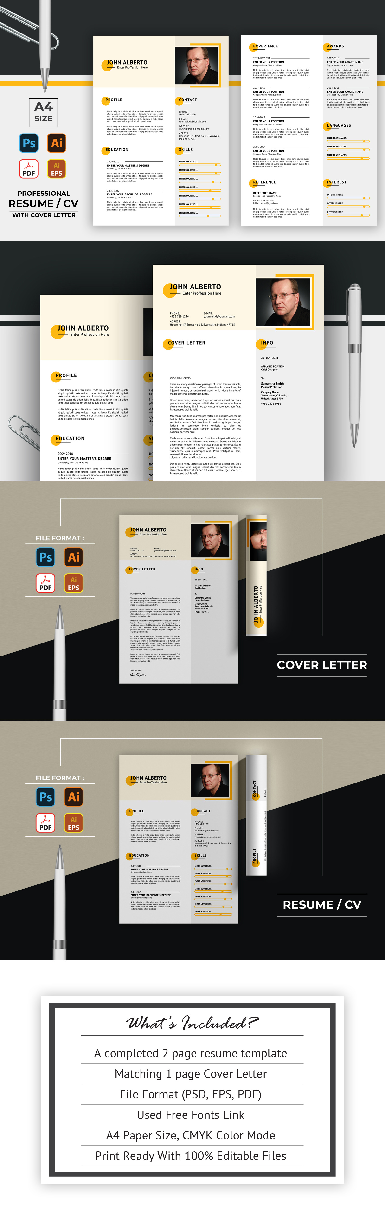 Free Resume Format CV Template with Cover Letter