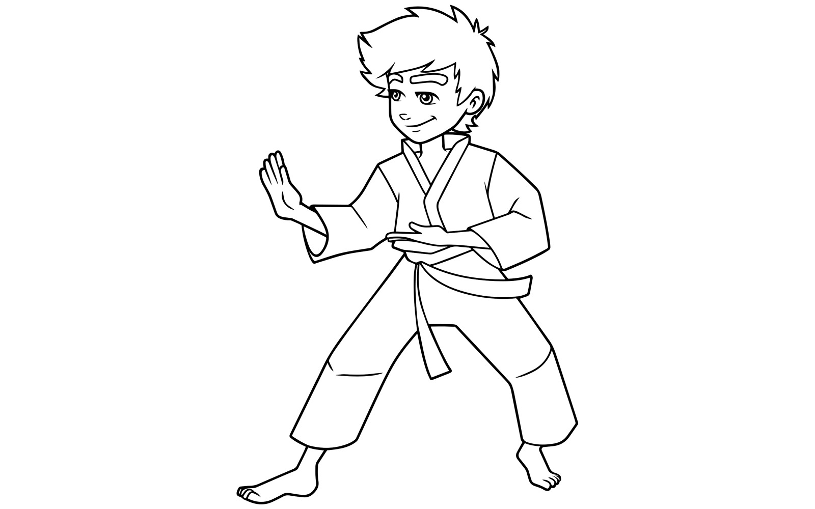 Karate Stance Boy Line Art - Illustration - TemplateMonster