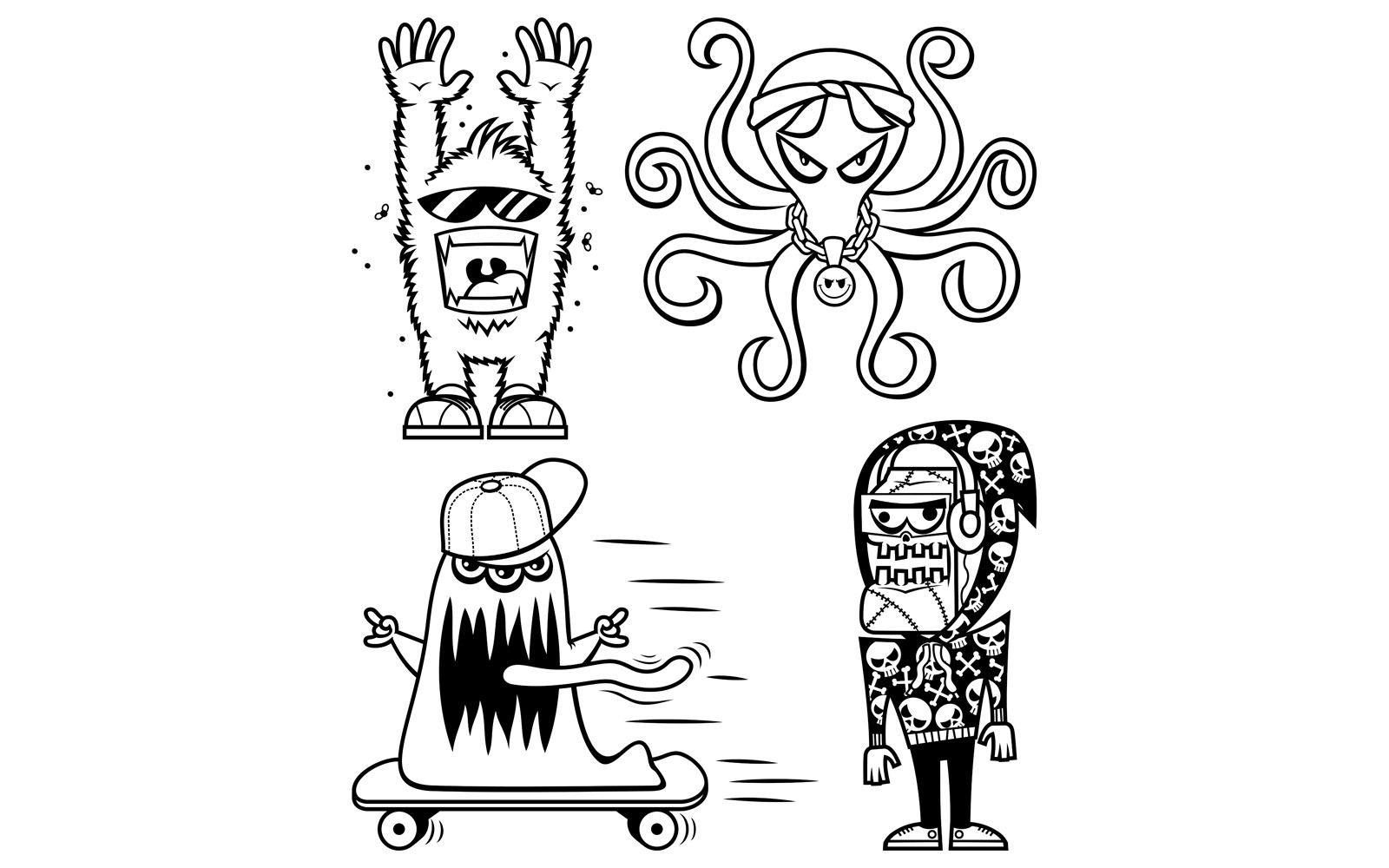 Graffiti Monsters Line Art - Illustration - TemplateMonster