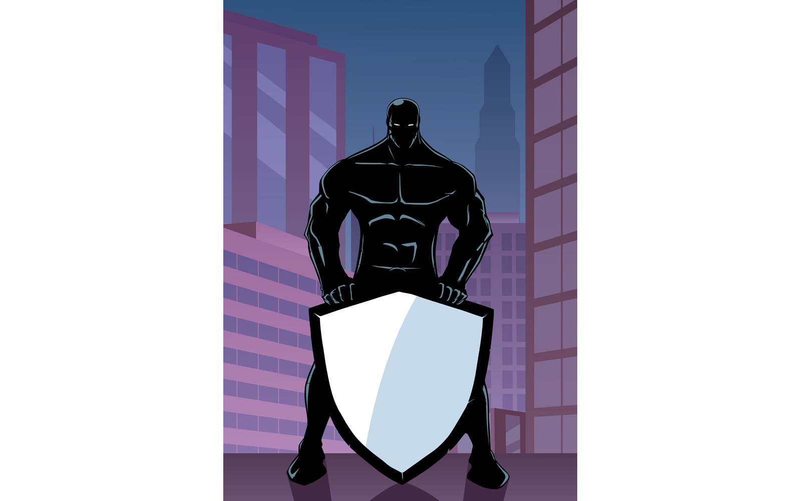 Superhero Holding Shield in City Vertical - Illustration