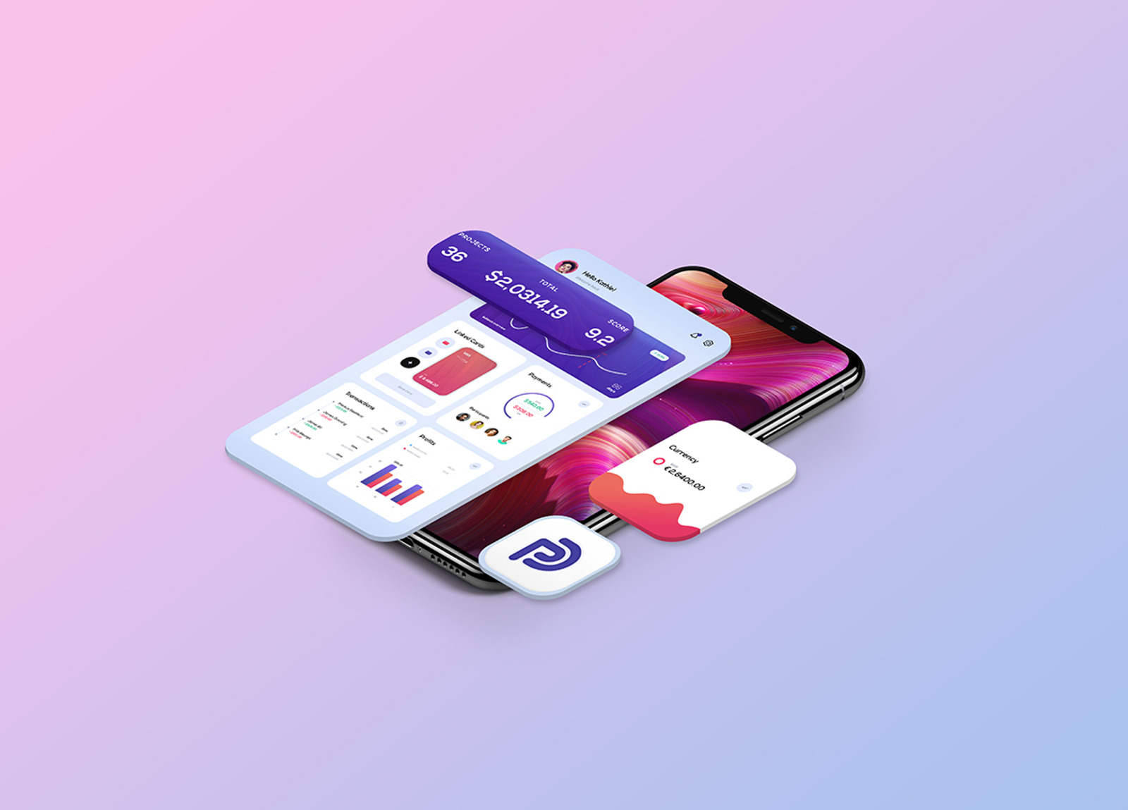 Isometric App Presentation product mockup - TemplateMonster