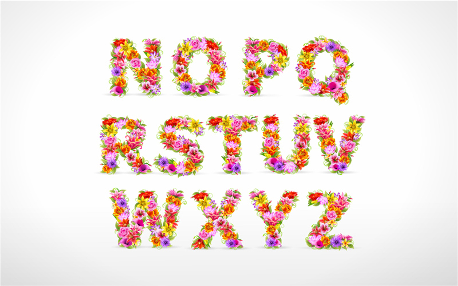 Floral Alphabet and Numbers Elements - Illustration - EPS Vector