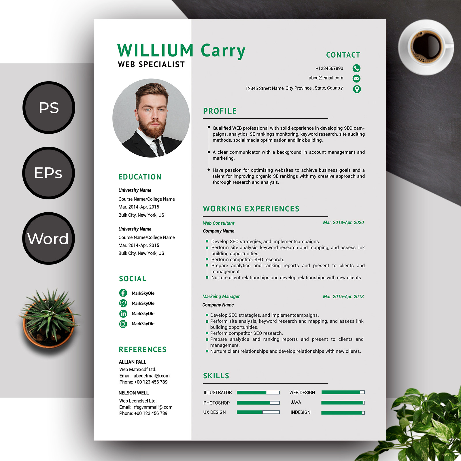 Resume Template of Willium Carry Creative And Complete