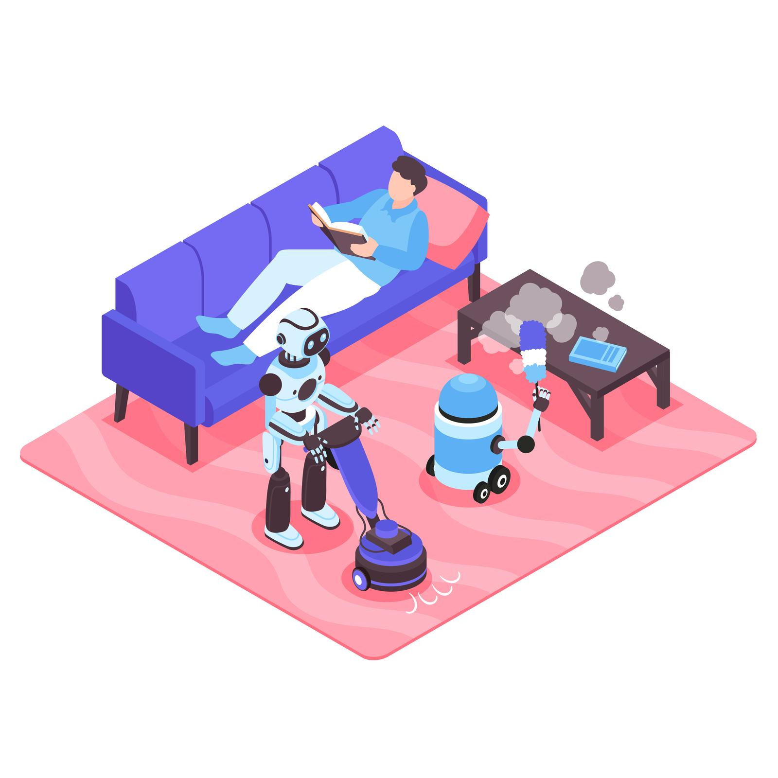Isometric Robot Housework 210112157 Vector Illustration Concept