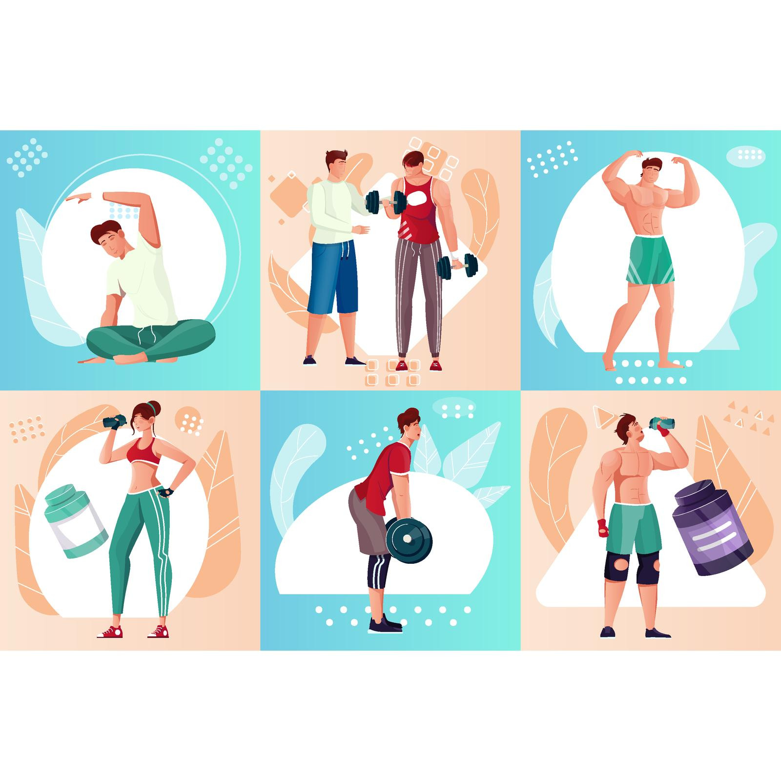 Bodybuilding Composition Set Flat 201051119 Vector Illustration Concept