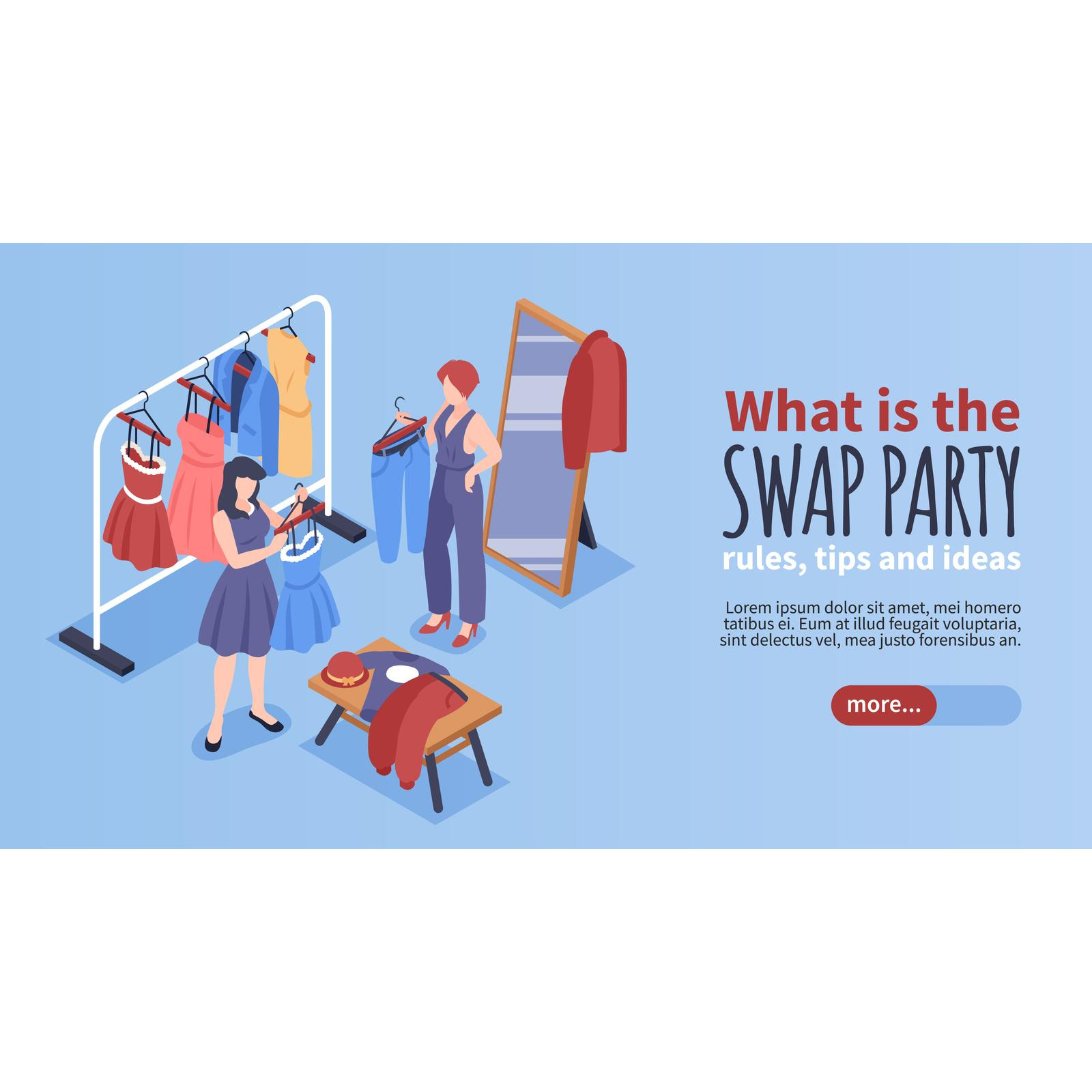Isometric Swap Party Horizontal Banner Vector Illustration Concept