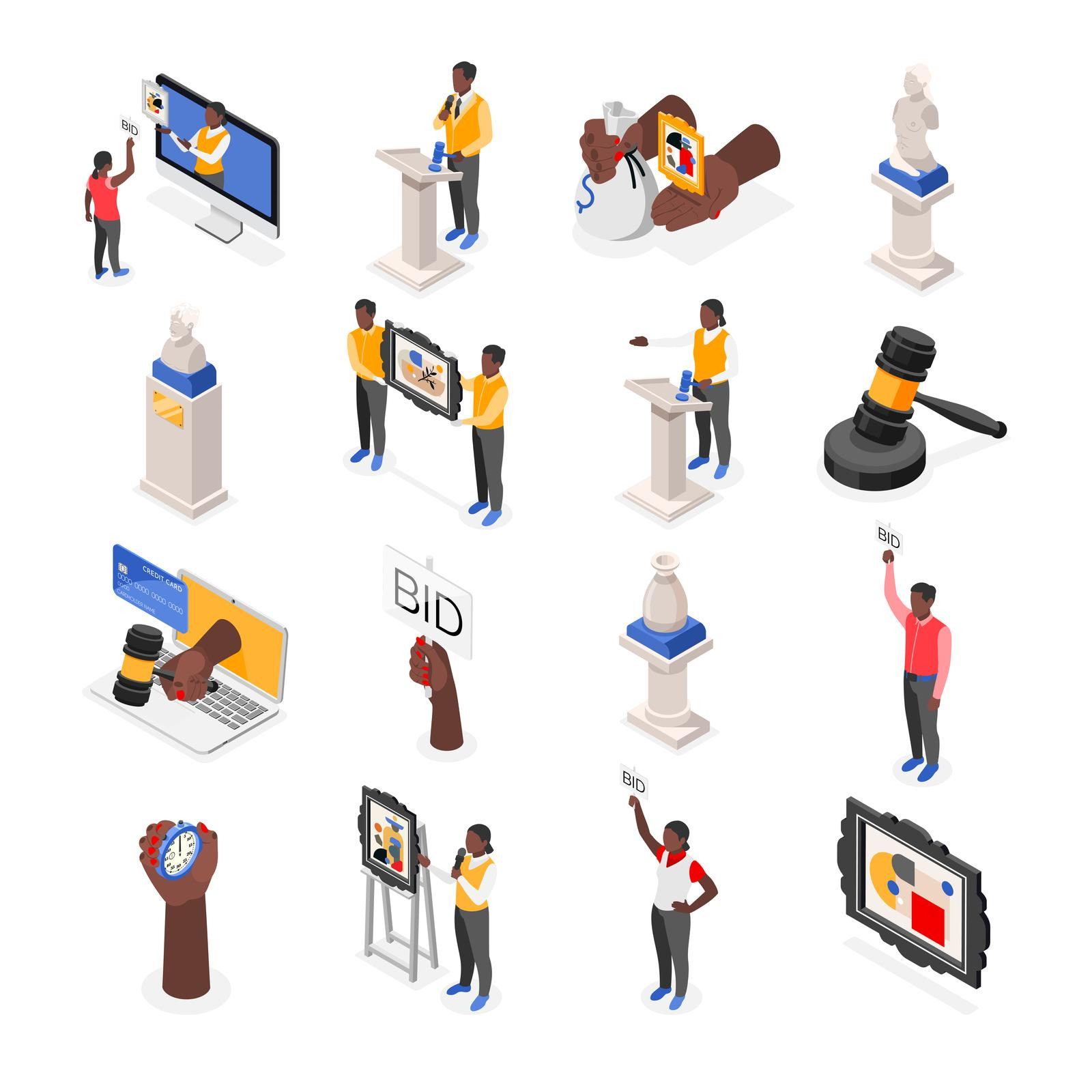 Auction Isometric Recolor Vector Illustration Concept