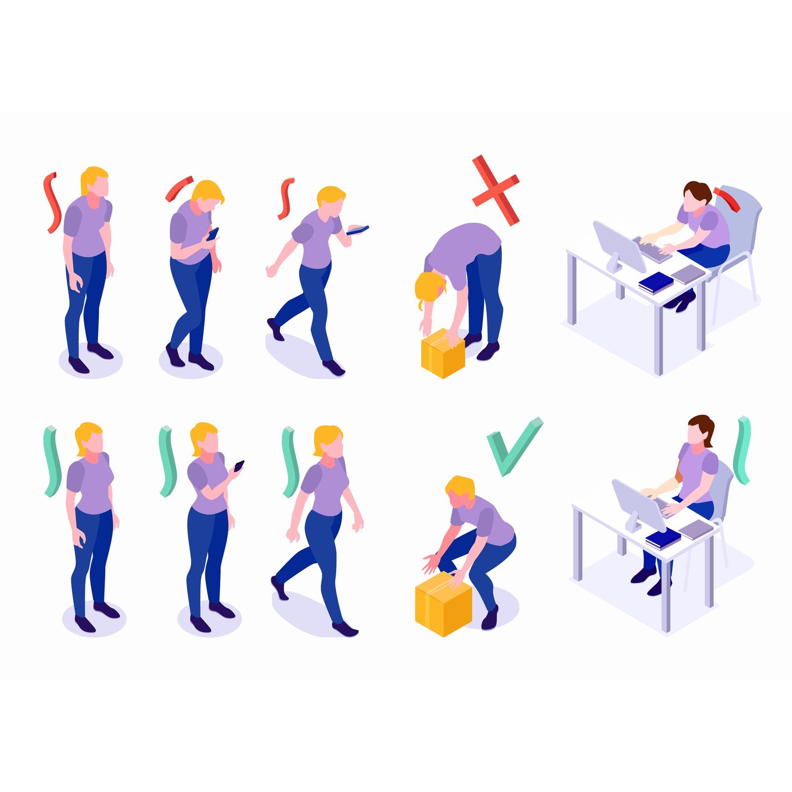 Isometric Postures Woman Set 201103221 Vector Illustration Concept
