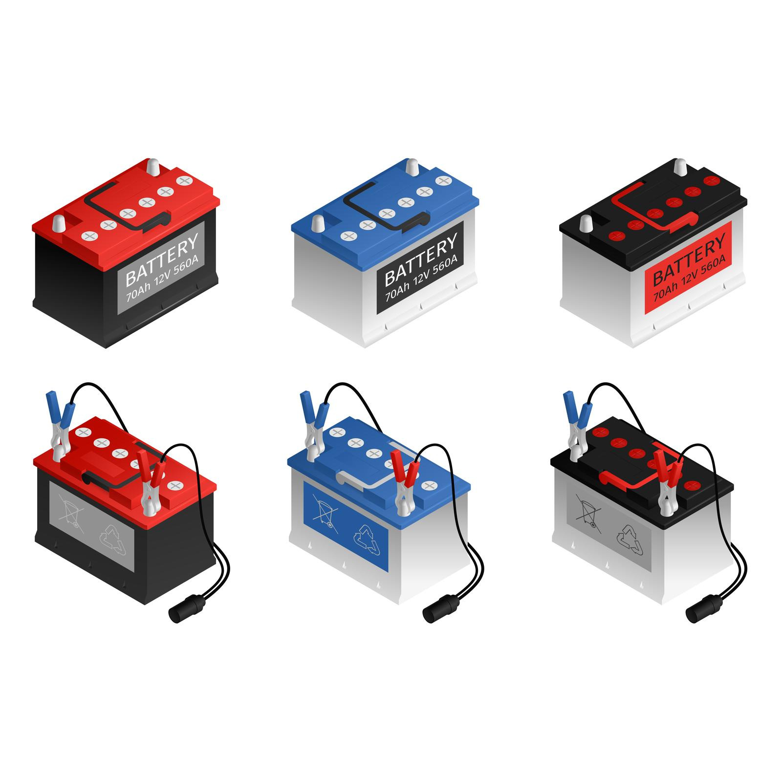 Isometric Car Battery Color Set 201250417 Vector Illustration Concept