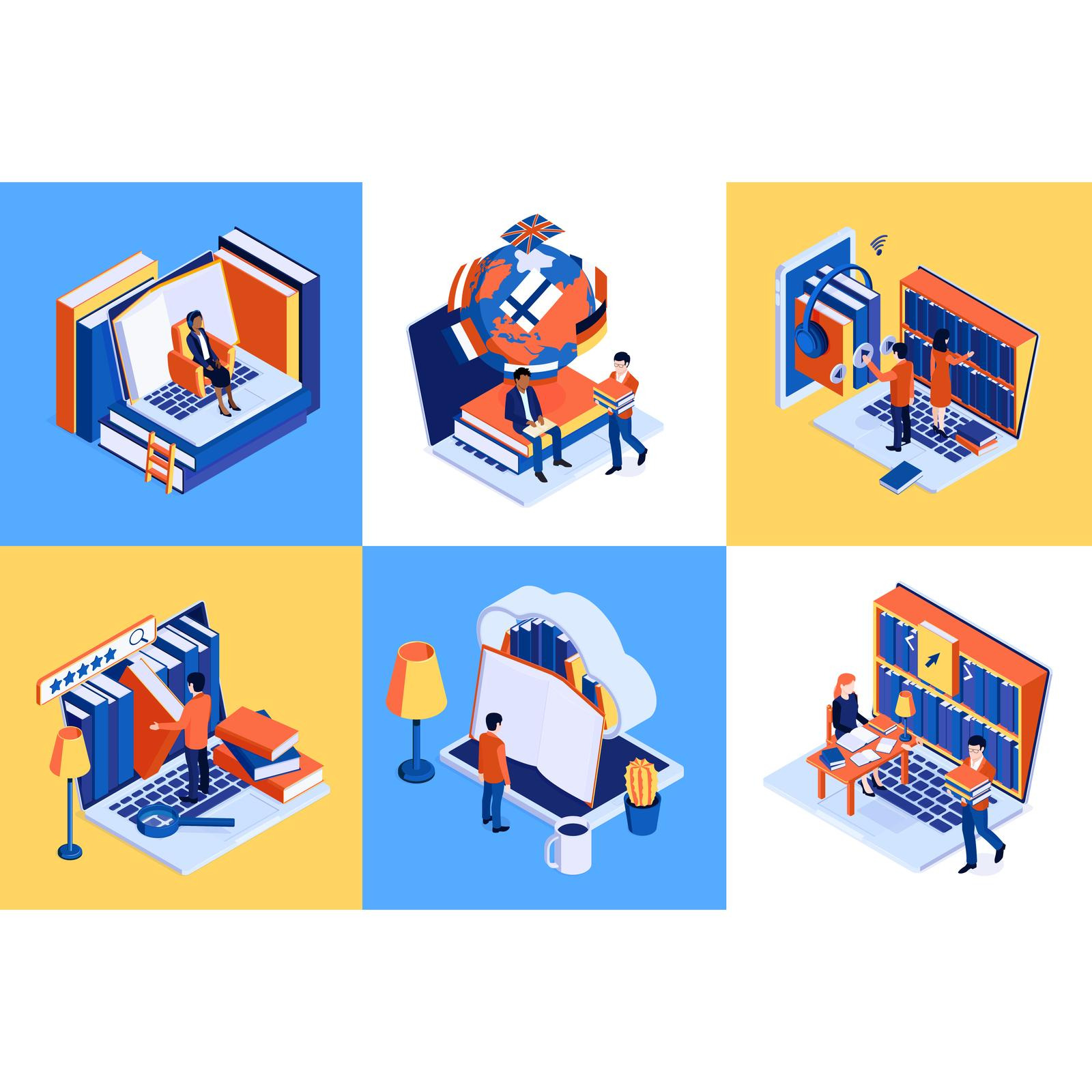 Isometric Online Library Design Concept 200850413 Vector Illustration ...