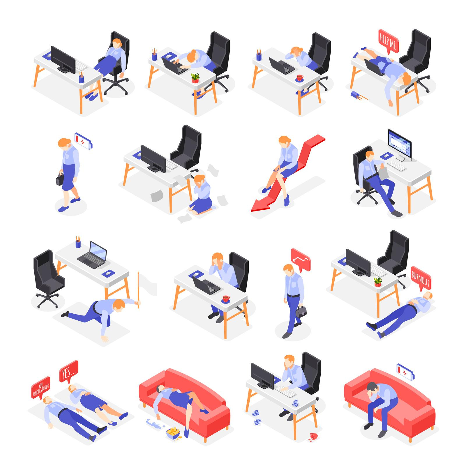 Burn-Out Syndrome Isometric Icons 201030110 Vector Illustration Concept