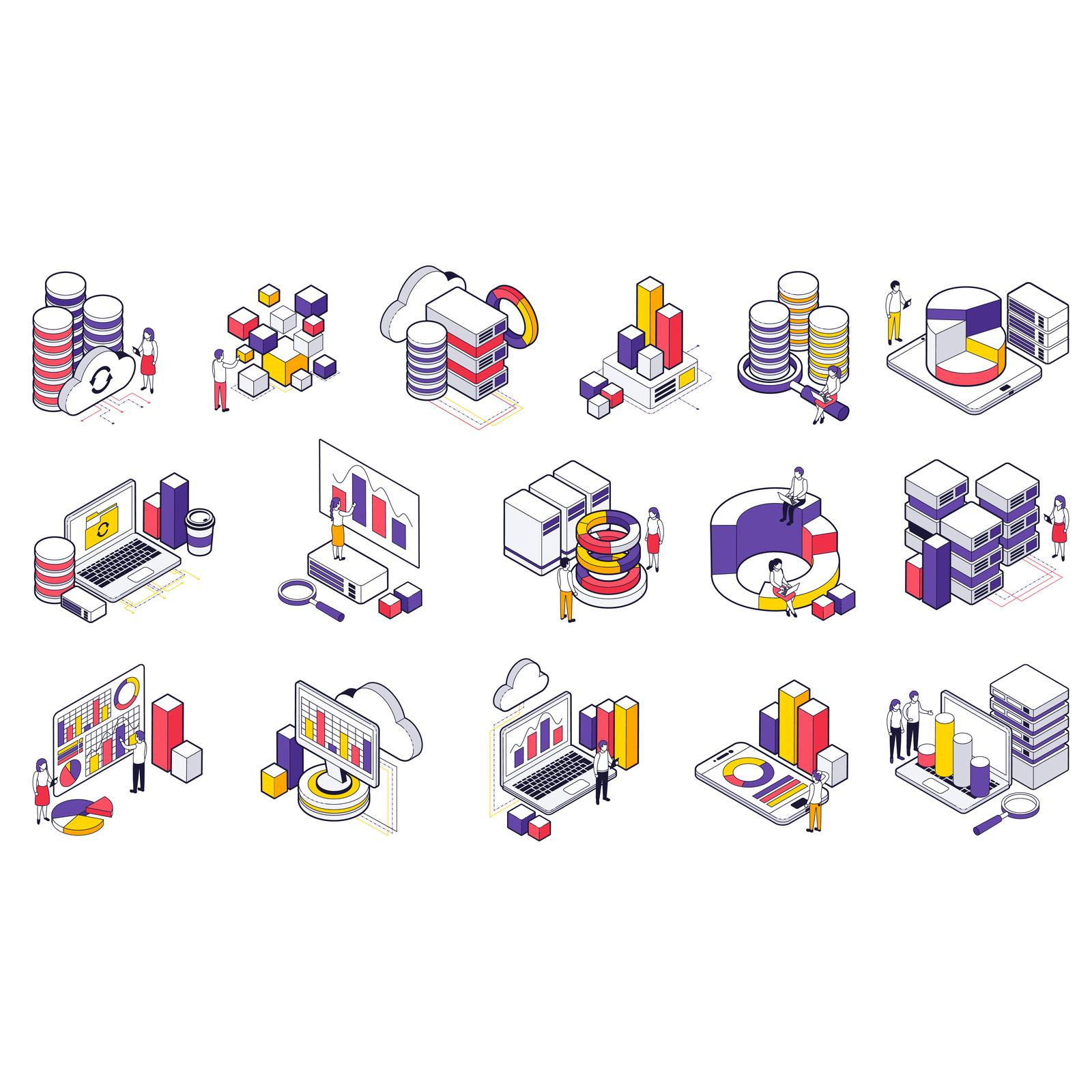 Big Data Science Analysis Isometric Set 201003925 Vector Illustration ...