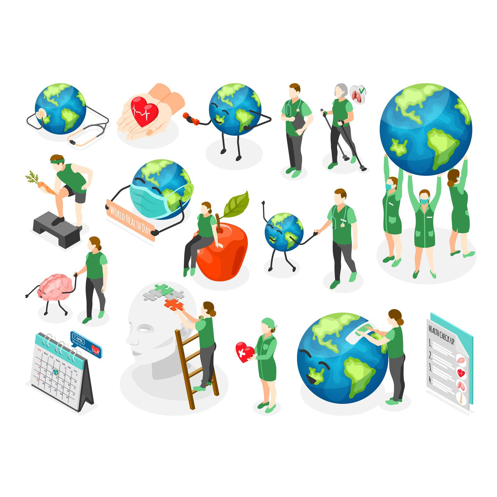 World Health Day Isometric Icons 210230101 Vector Illustration Concept