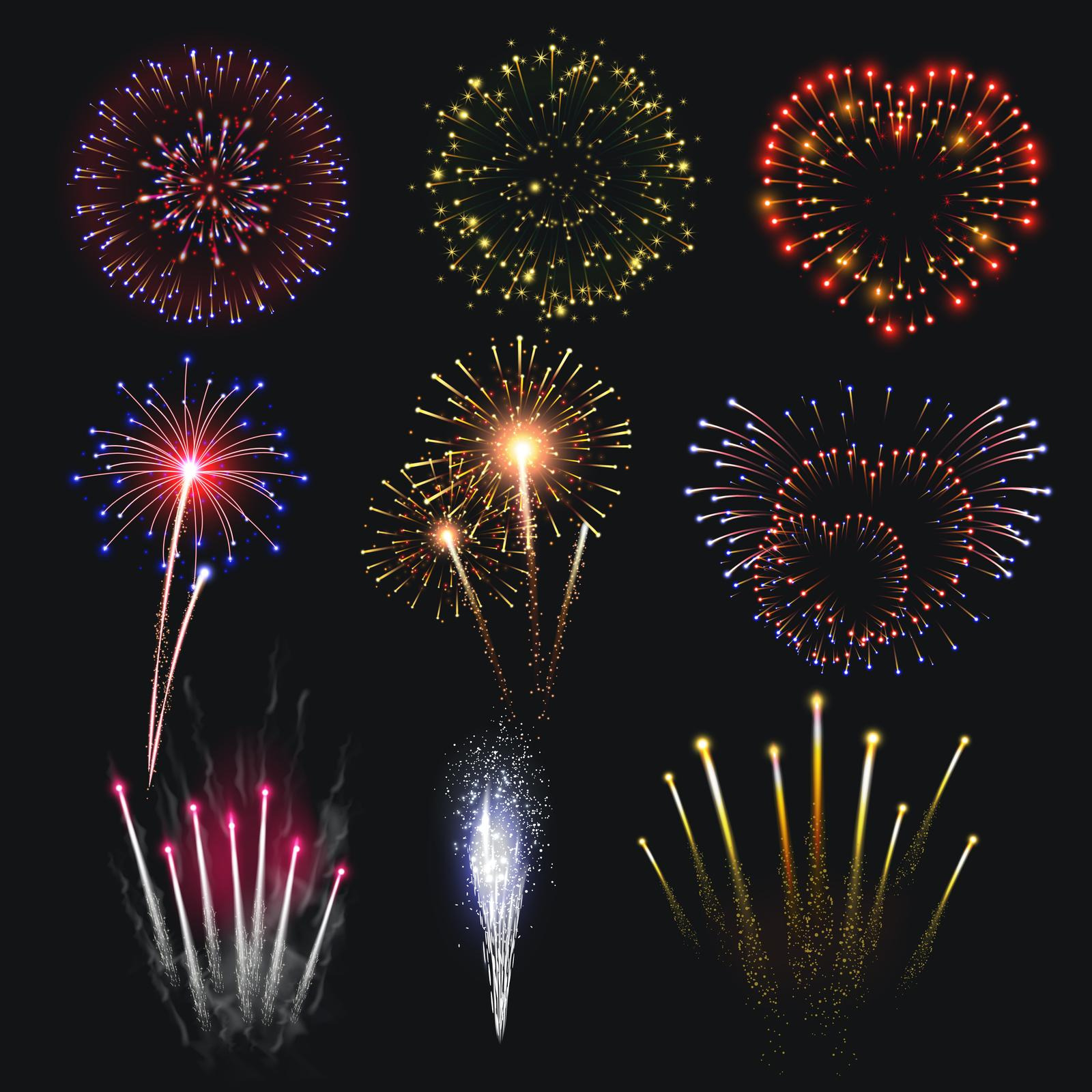 Pyrotechnics Fireworks Realistic Set 201121115 Vector Illustration Concept