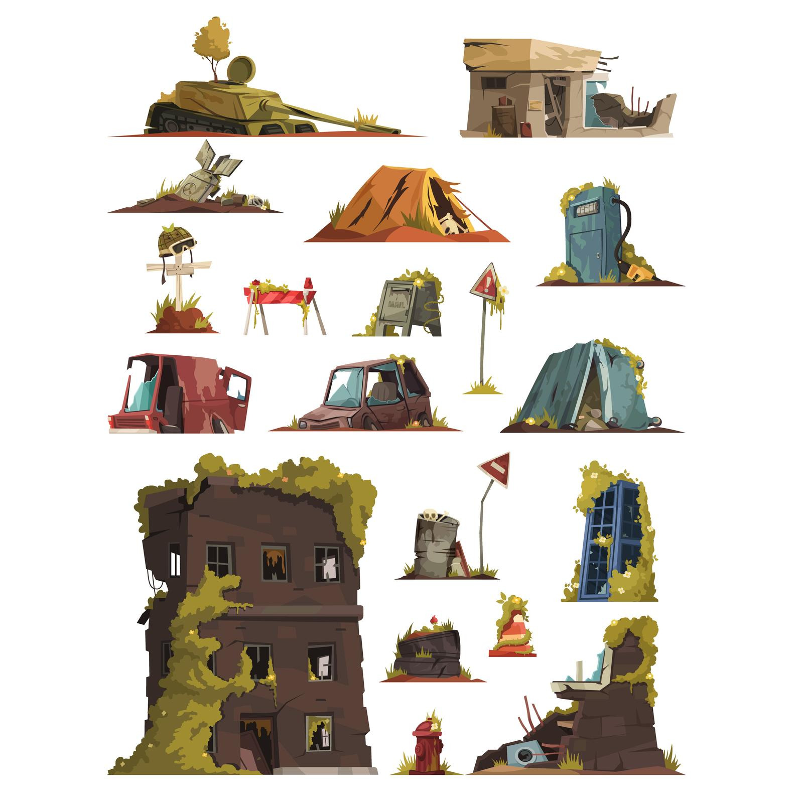 Post Apocalypse City Set 200912627 Vector Illustration Concept