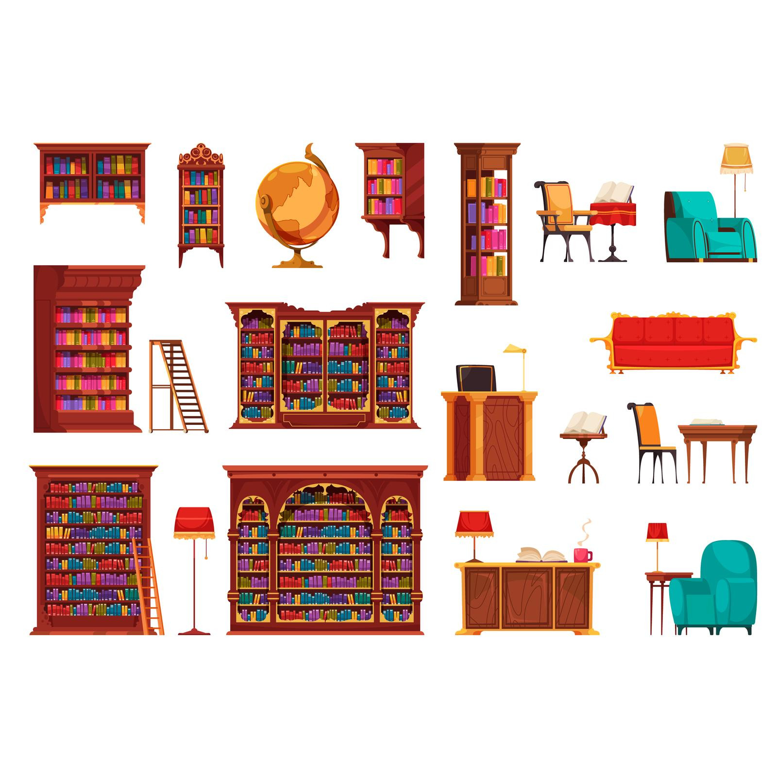 Old Library Furniture Set Set 201112602 Vector Illustration Concept