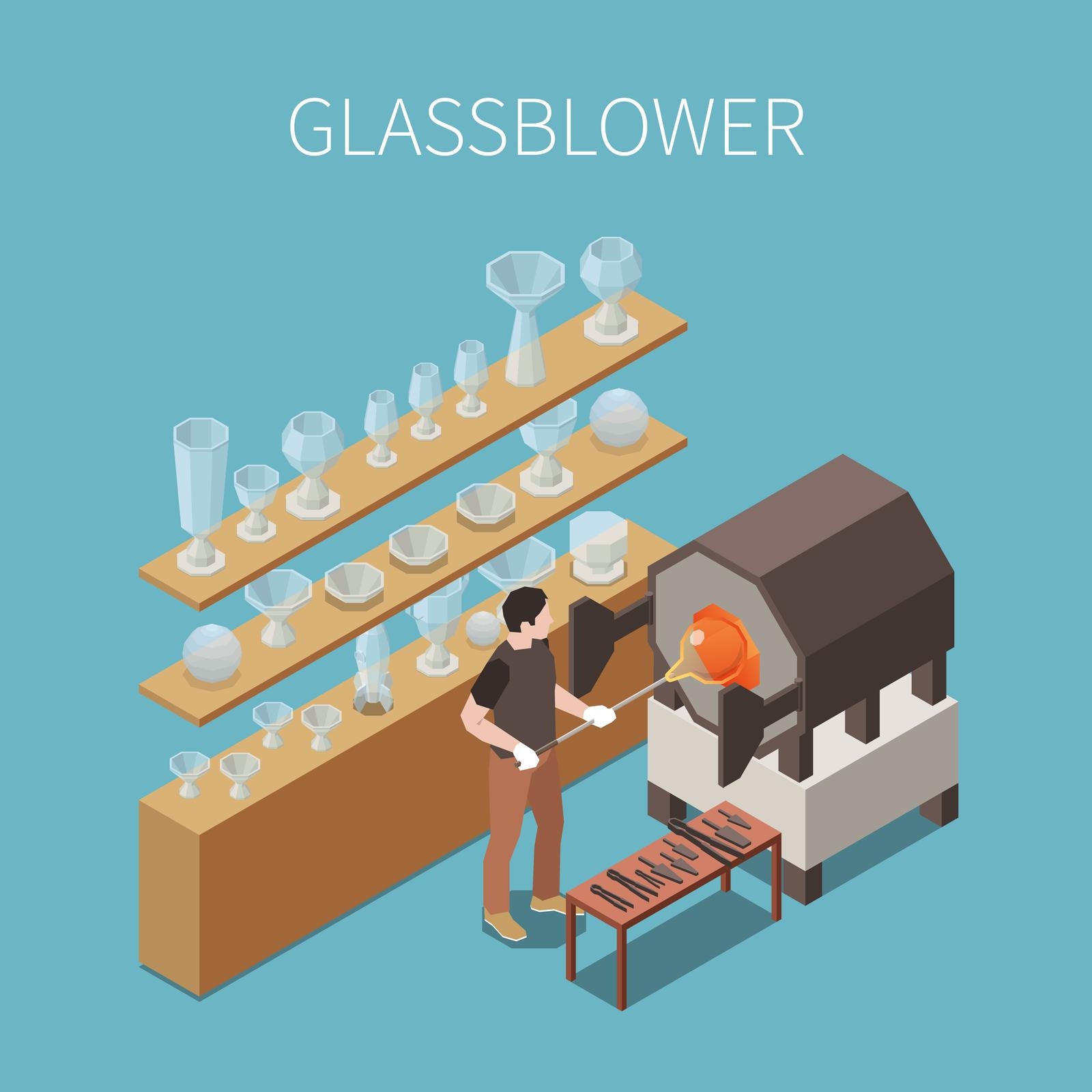 Glass Production Isometric 201210931 Vector Illustration Concept