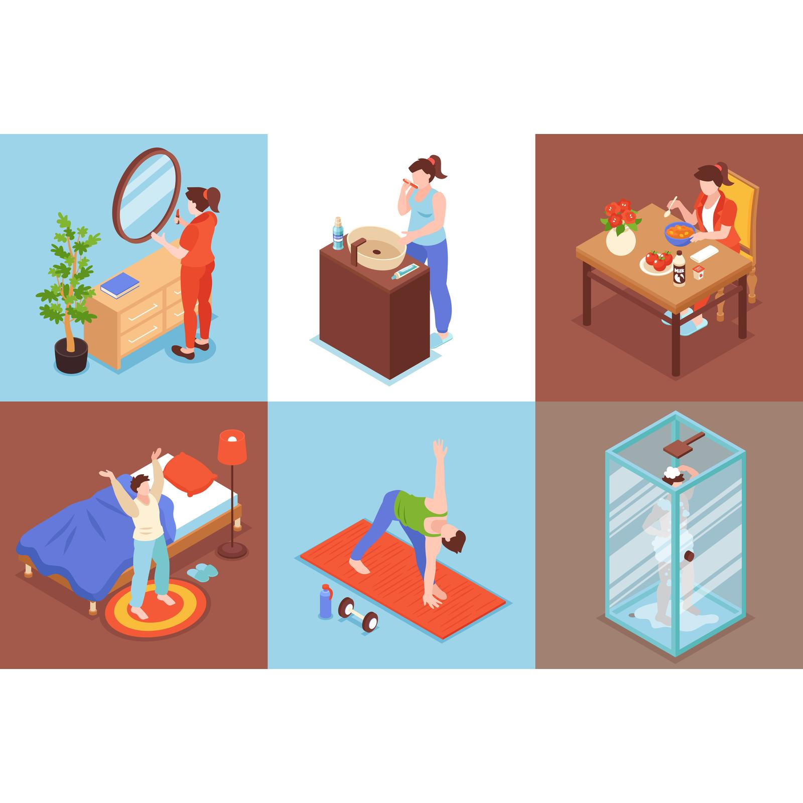 Isometric Morning Routine Design Concept 201212127 Vector Illustration ...