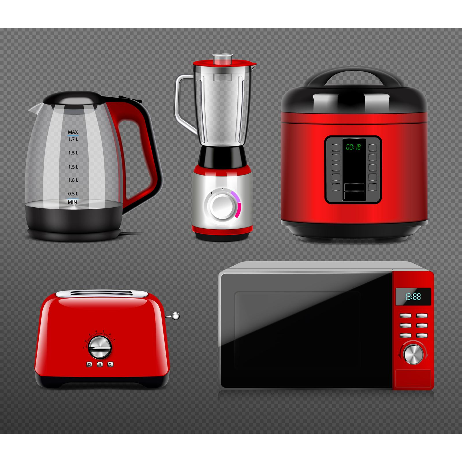 Household Kitchen Appliances Realistic Vector Illustration Concept