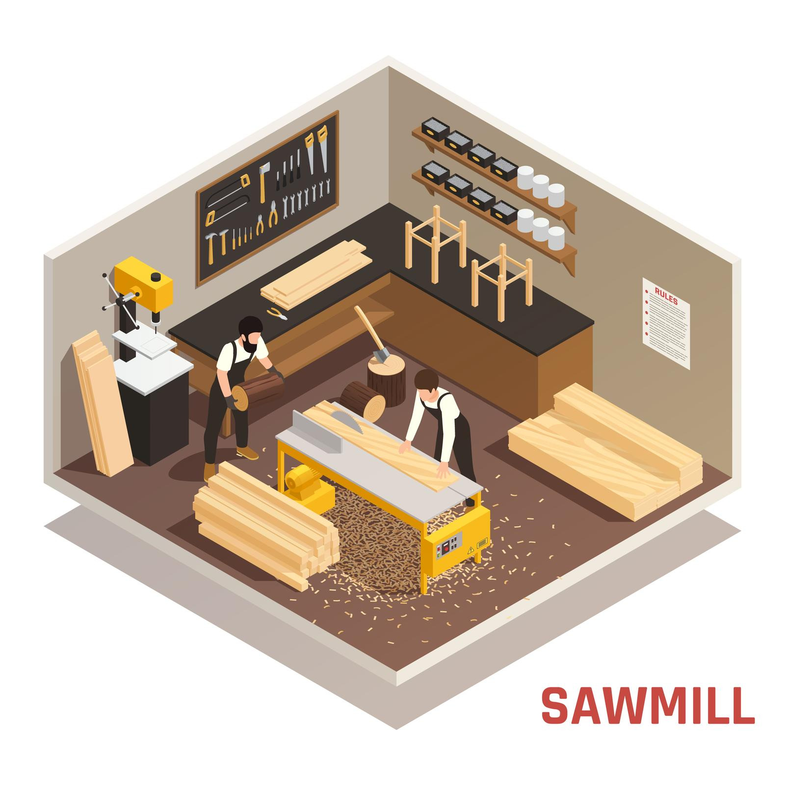Sawmill Timber Mill Lumberjack Isometric 200910117 Vector Illustration ...