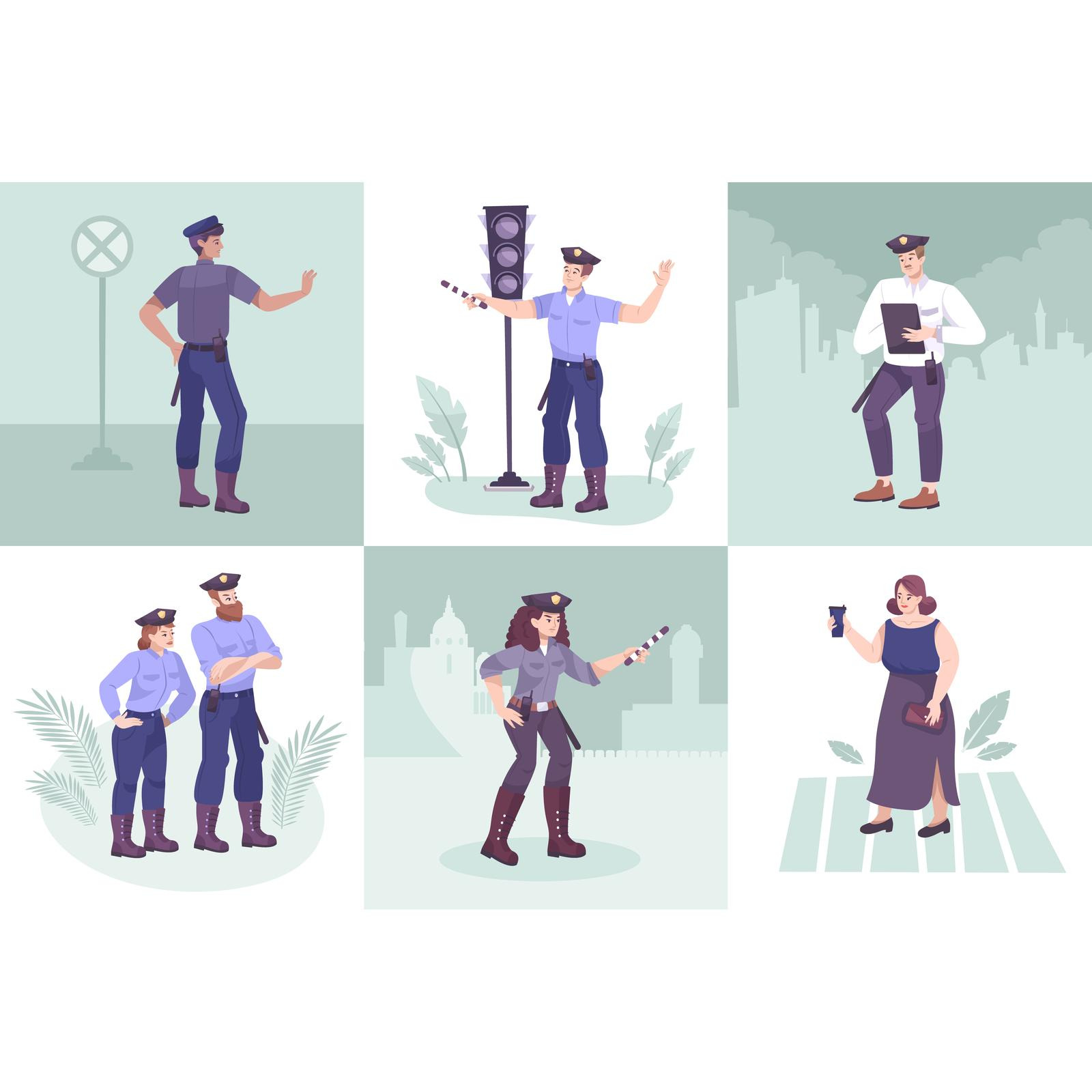 Traffic Police Composition Set Flat 201050741 Vector Illustration Concept