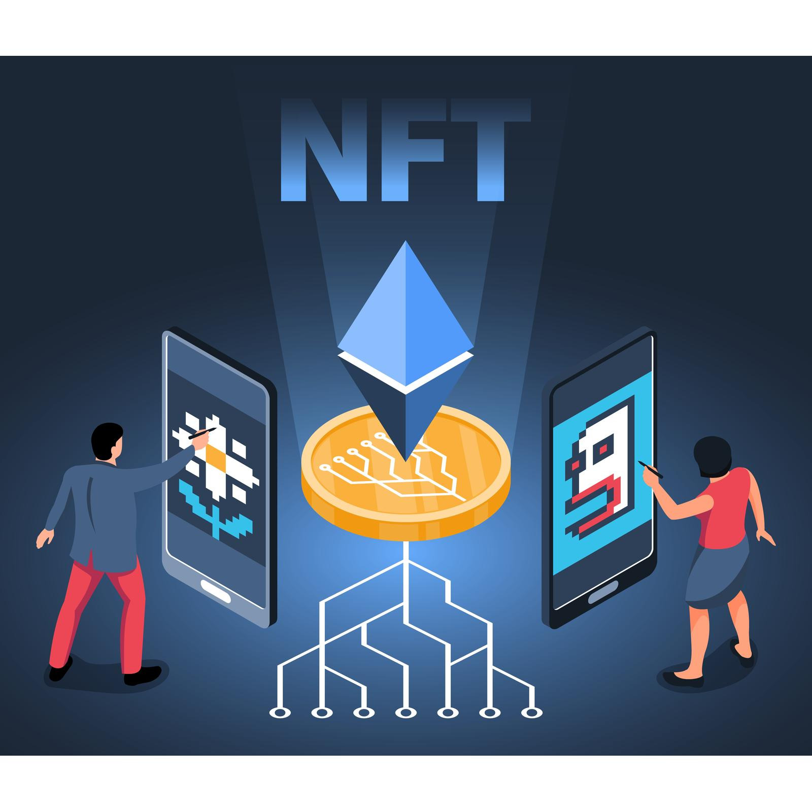 Isometric Nft Illustration Vector Illustration Concept