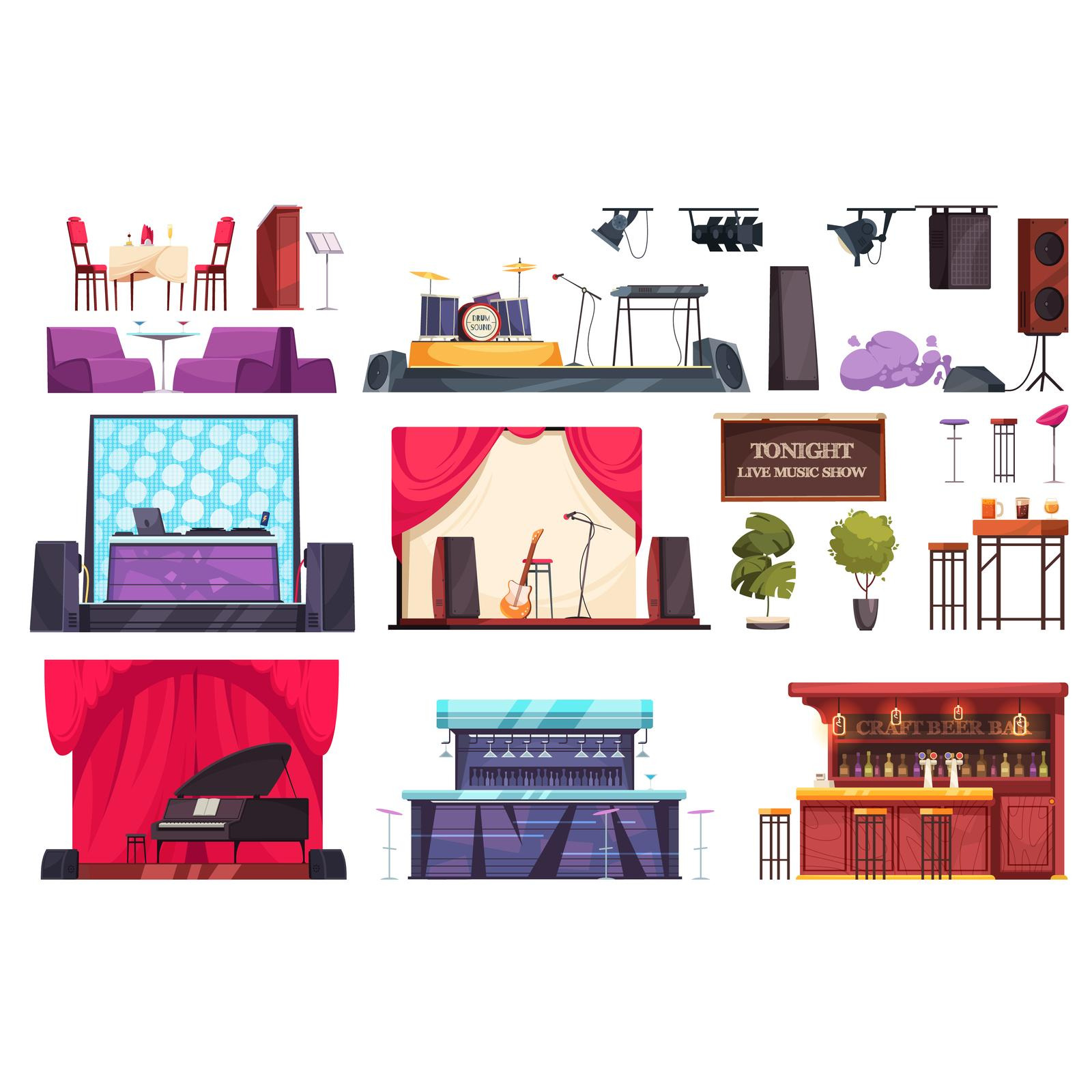 Bar Live Music Interior Set 201012608 Vector Illustration Concept