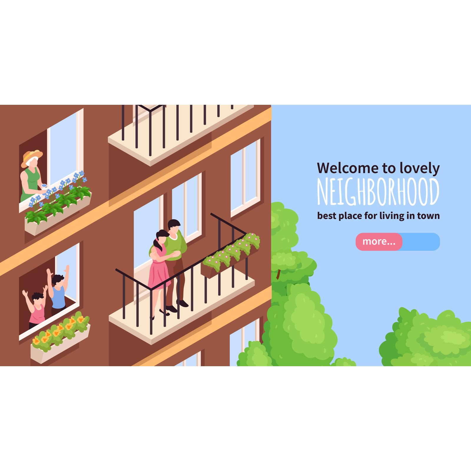 Isometric Neighbors Horizontal Banner 200912126 Vector Illustration Concept