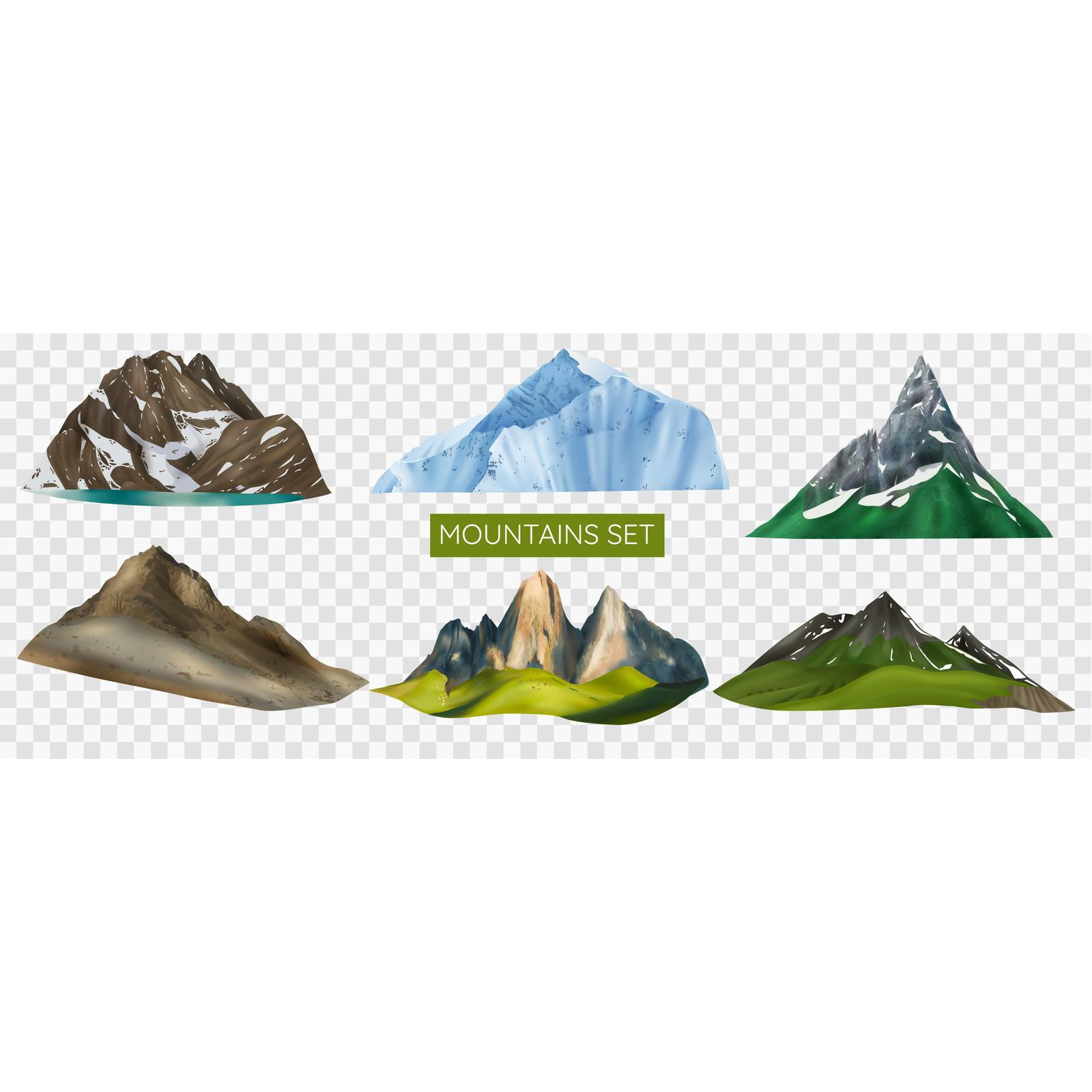 Realistic Mountains Transparent Set Vector Illustration Concept