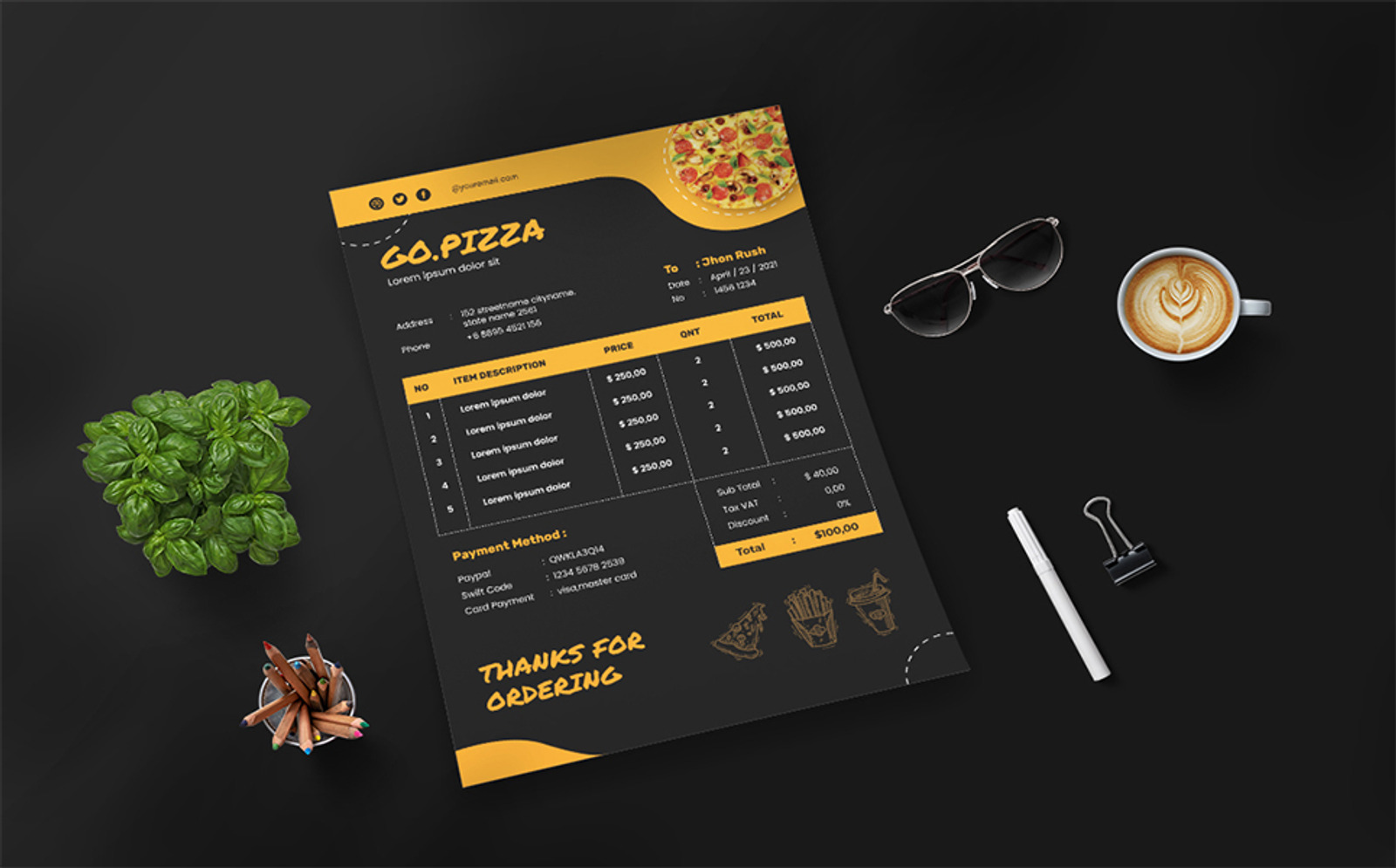 Go Pizza - Invoice Template #203071 - TemplateMonster