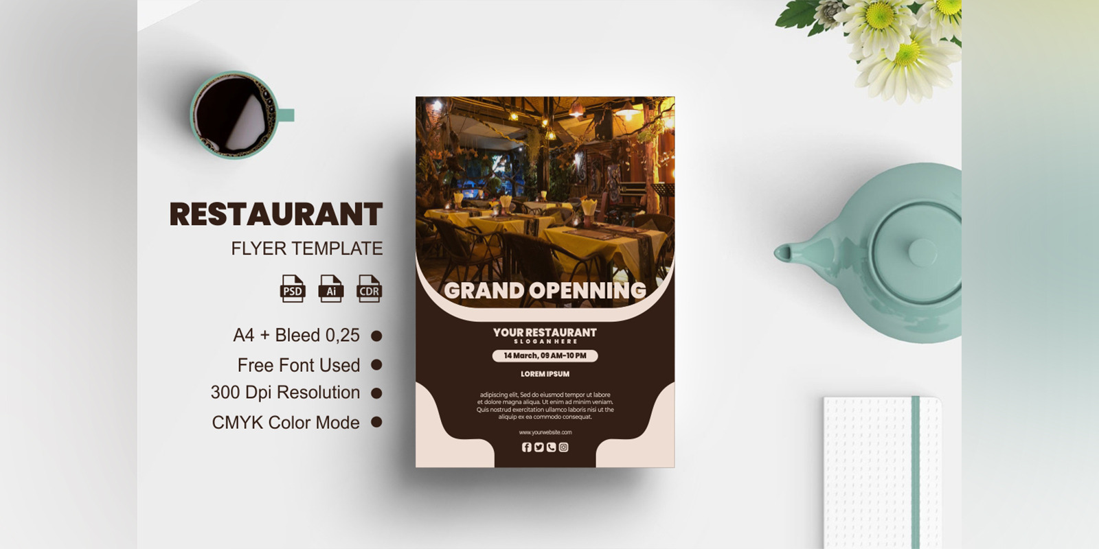 Grand Opening Restaurant Flyer Design - TemplateMonster