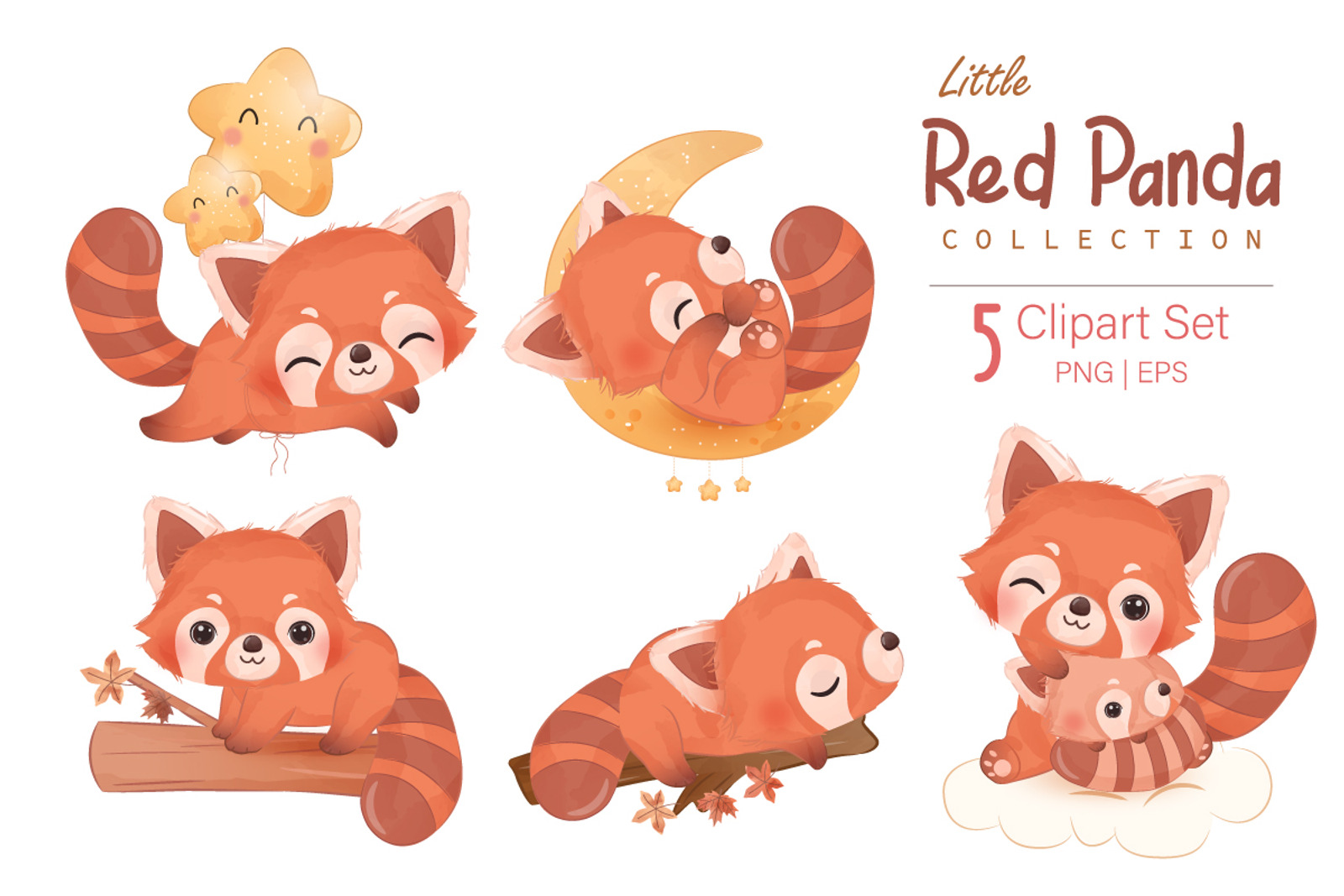 Adorable Red Panda Clipart Set #268145 - TemplateMonster