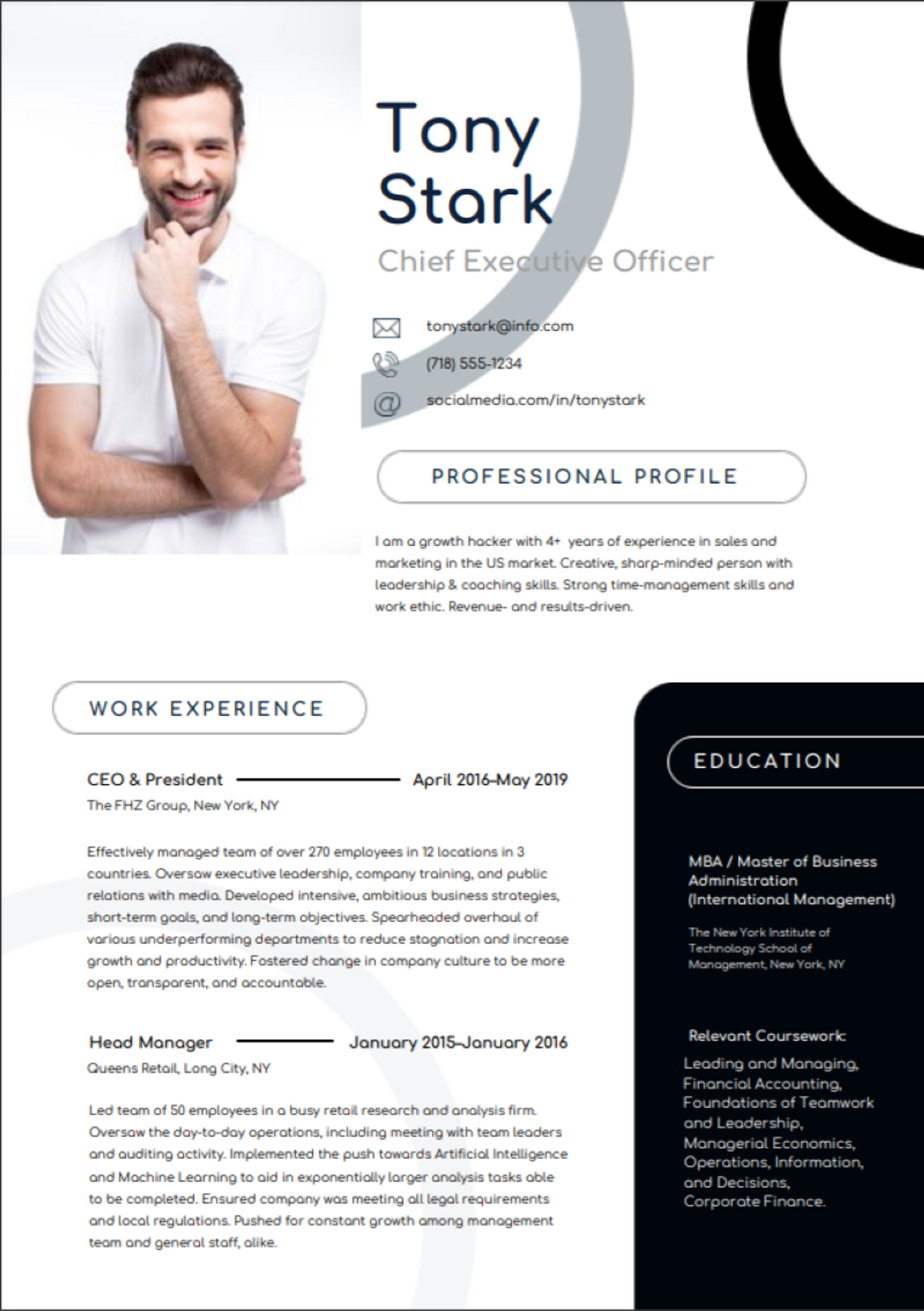 Tony Stark Printable Resume Templates - TemplateMonster