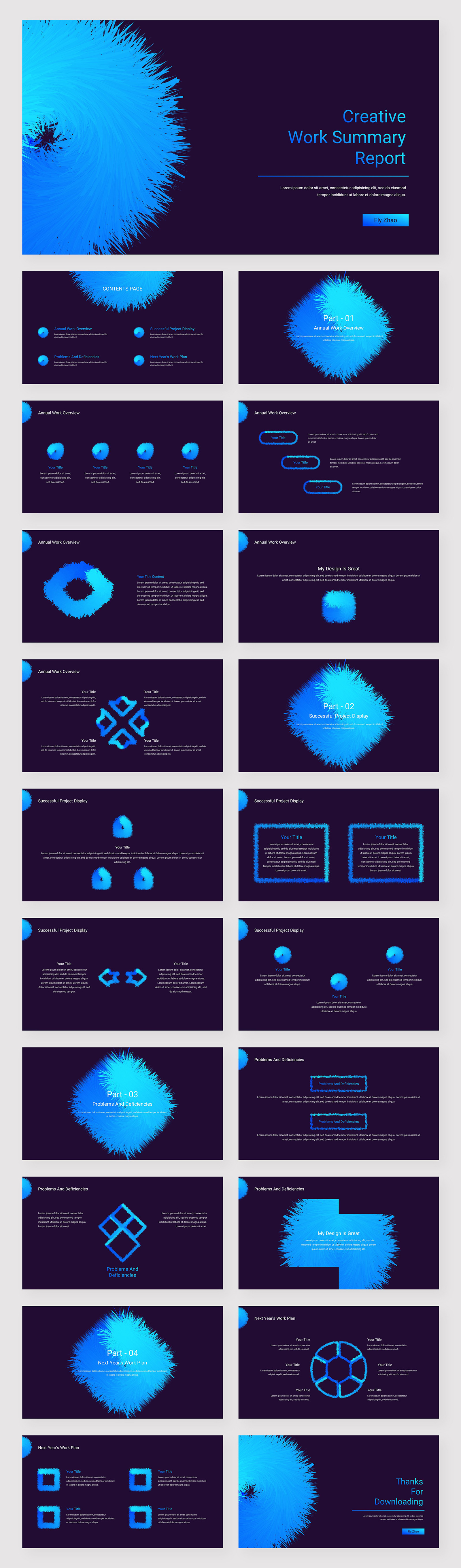 Creative Work Summary Report PowerPoint template