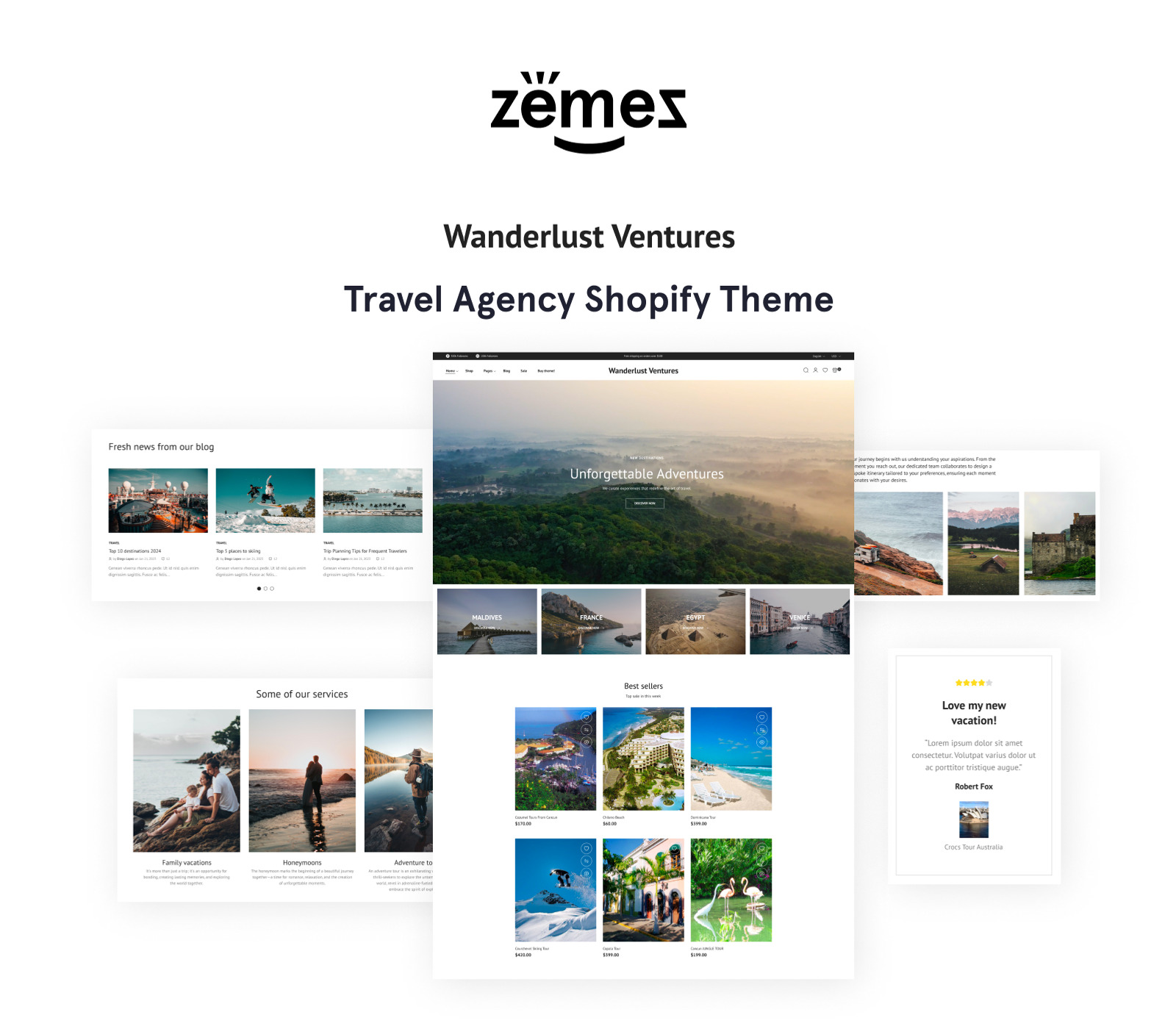 Wanderlust Ventures Travel Shopify Online Store 2.0 Theme