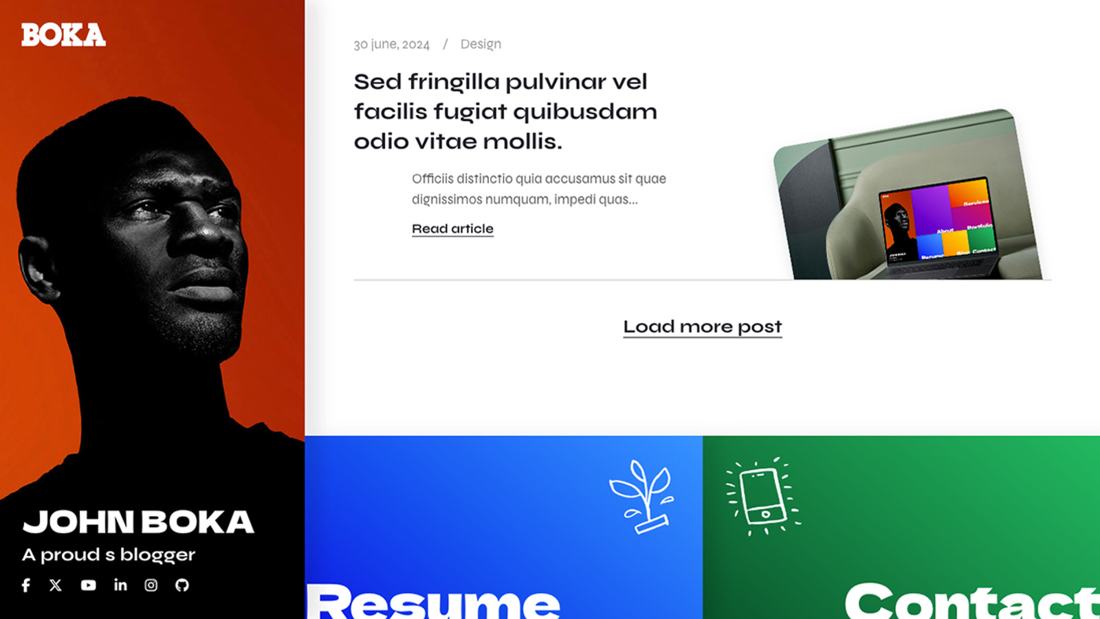 Boka - Personal portfolio html template - TemplateMonster