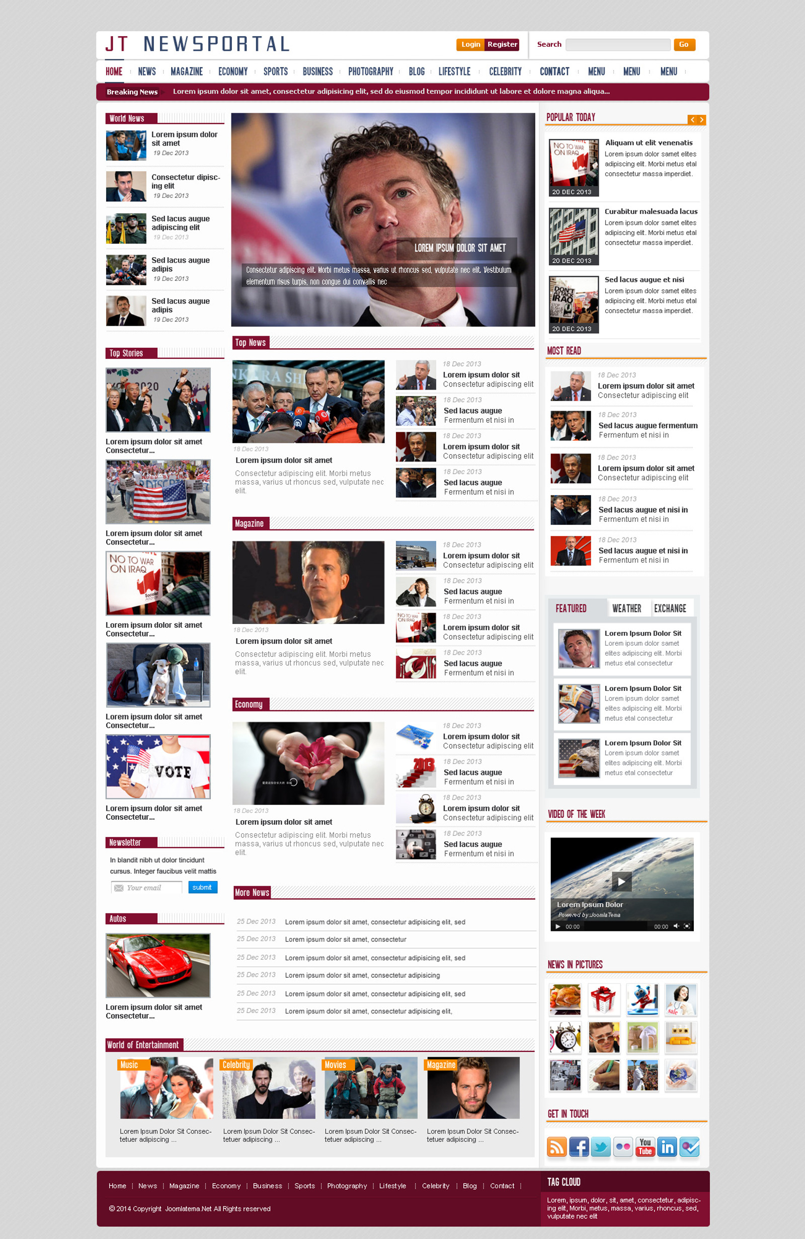 Free JT News Portal PSD Template #193530 - TemplateMonster