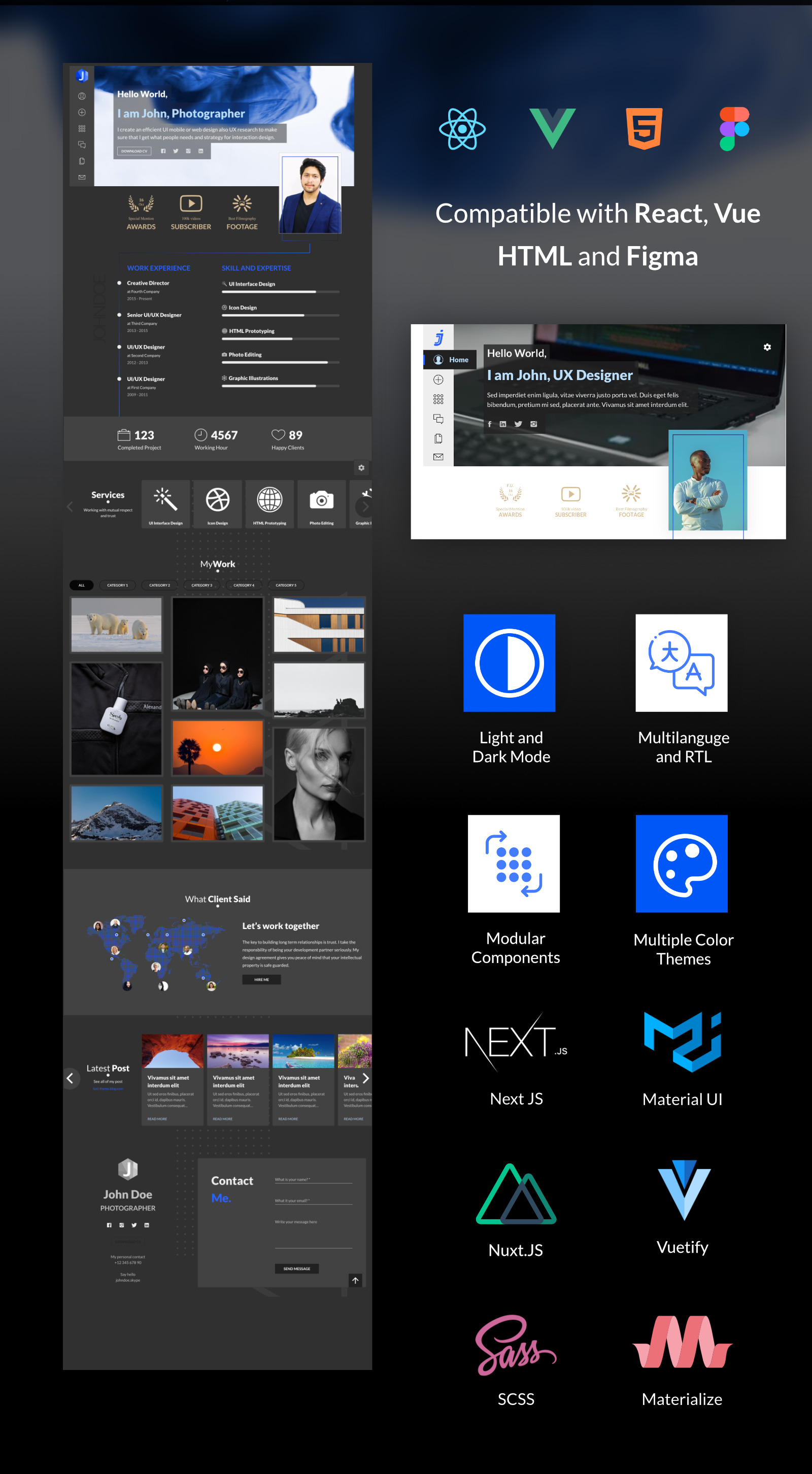 Maskulinux - React Vue HTML and Figma Portfolio Resume CV Template