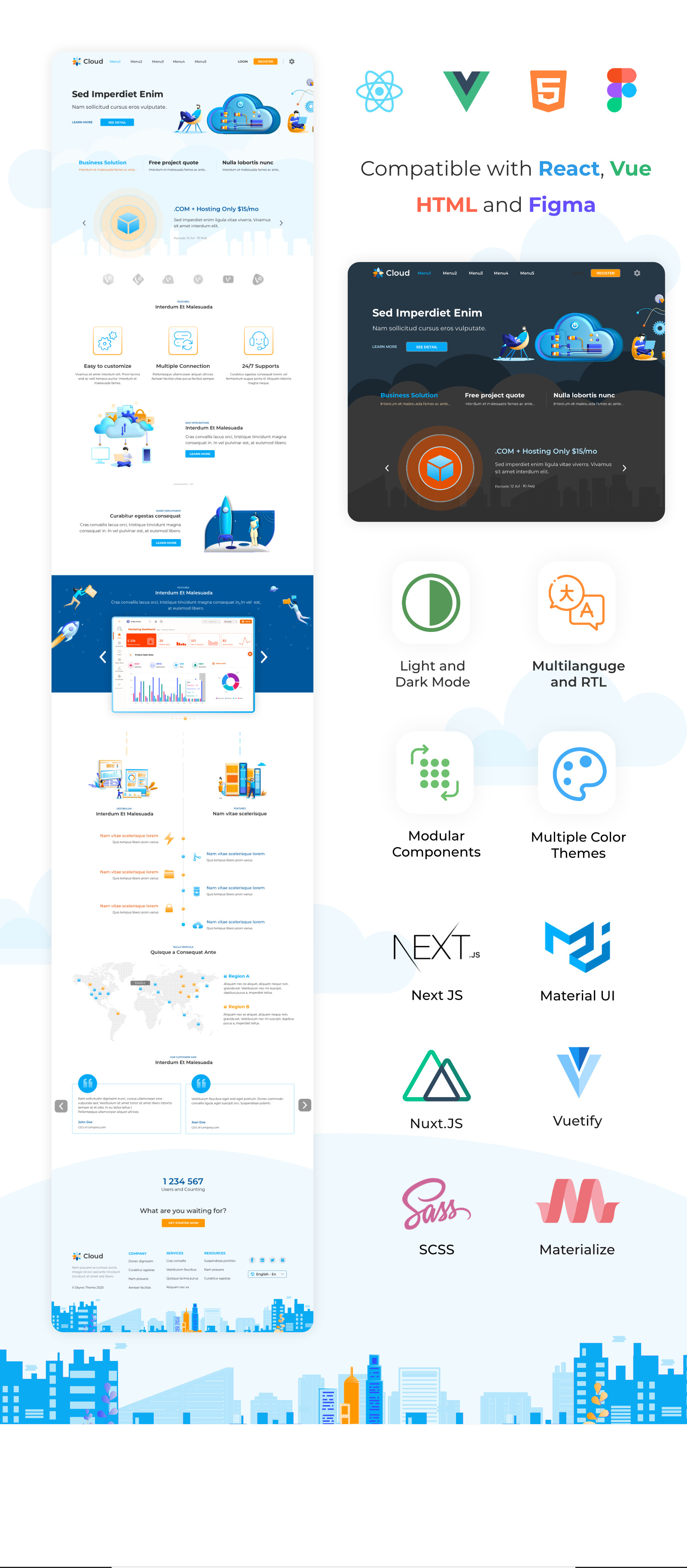 RevCloud - Cloud Hosting HTML React Vue and Figma Landing Page Template