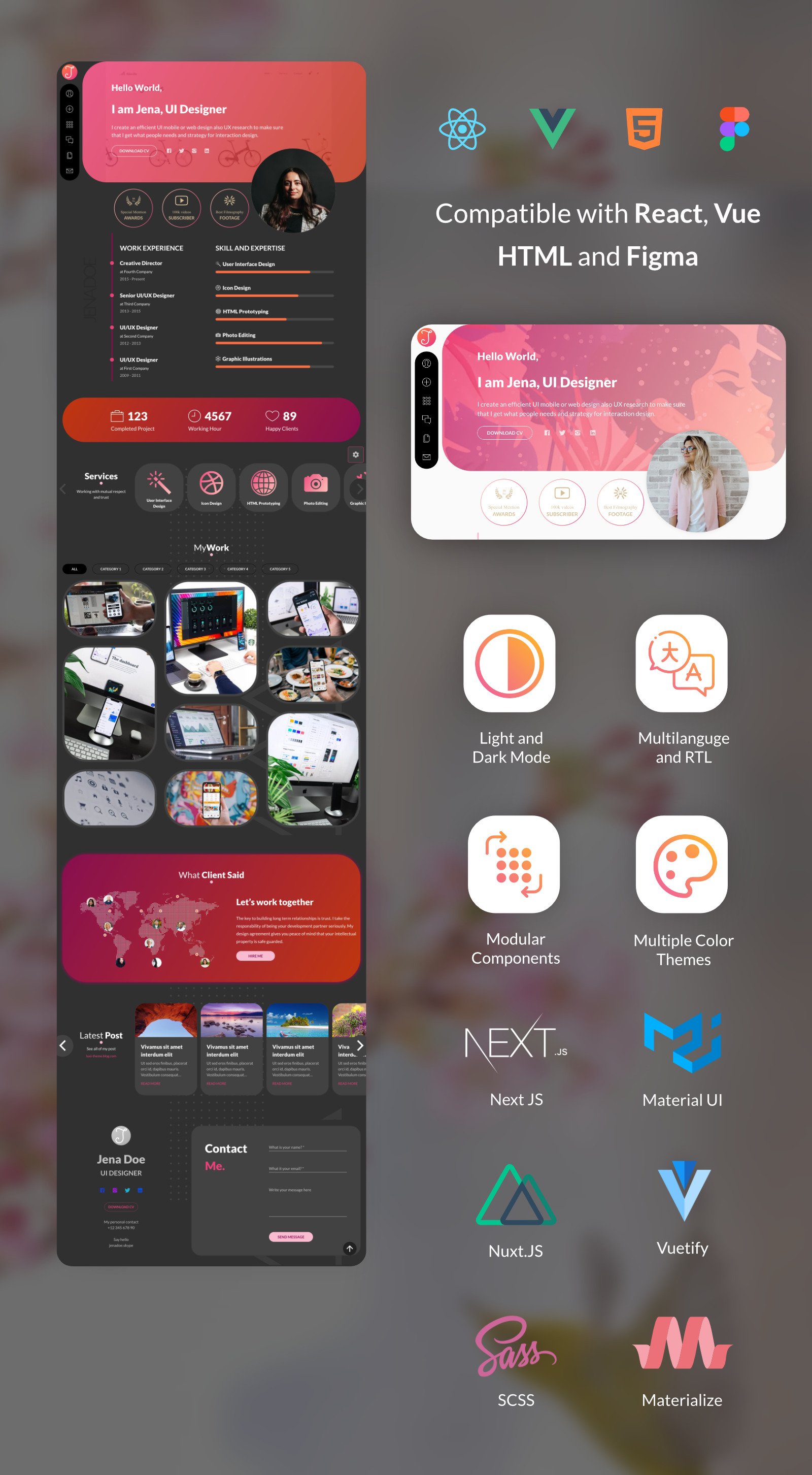 Femilux - HTML React Vue Figma Portfolio Online CV Template
