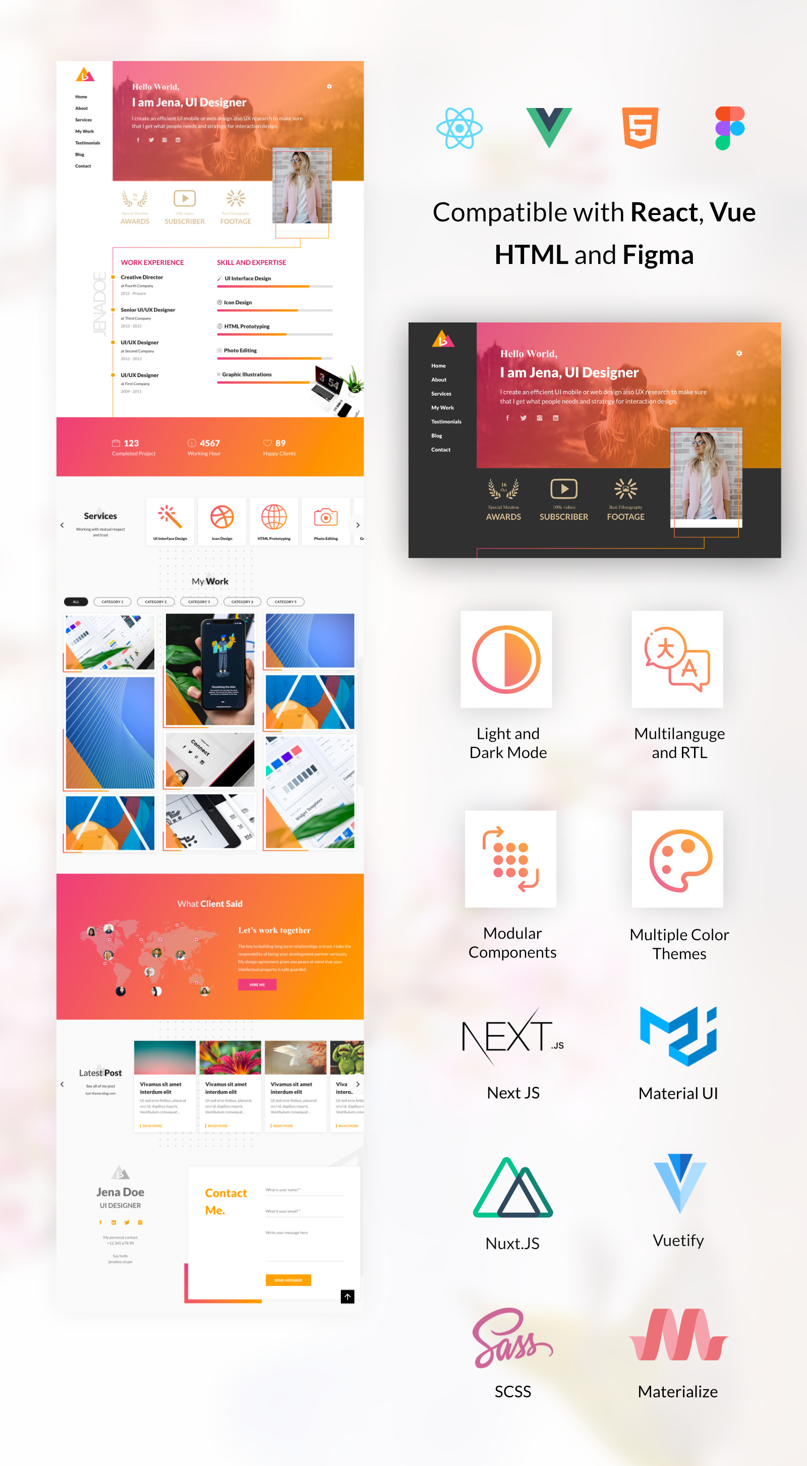 Portolux - React Vue HTML and Figma Portfolio Online CV Template
