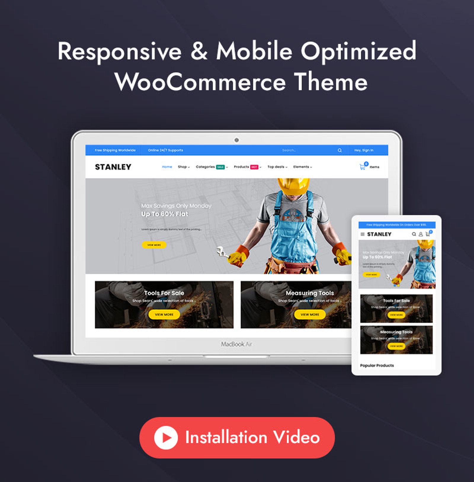 Stanley - Tools Hardware Store Elementor WooCommerce Responsive Theme