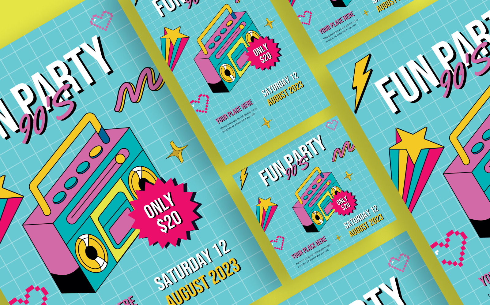 90s Fun Party Flyer Template #367432 - TemplateMonster