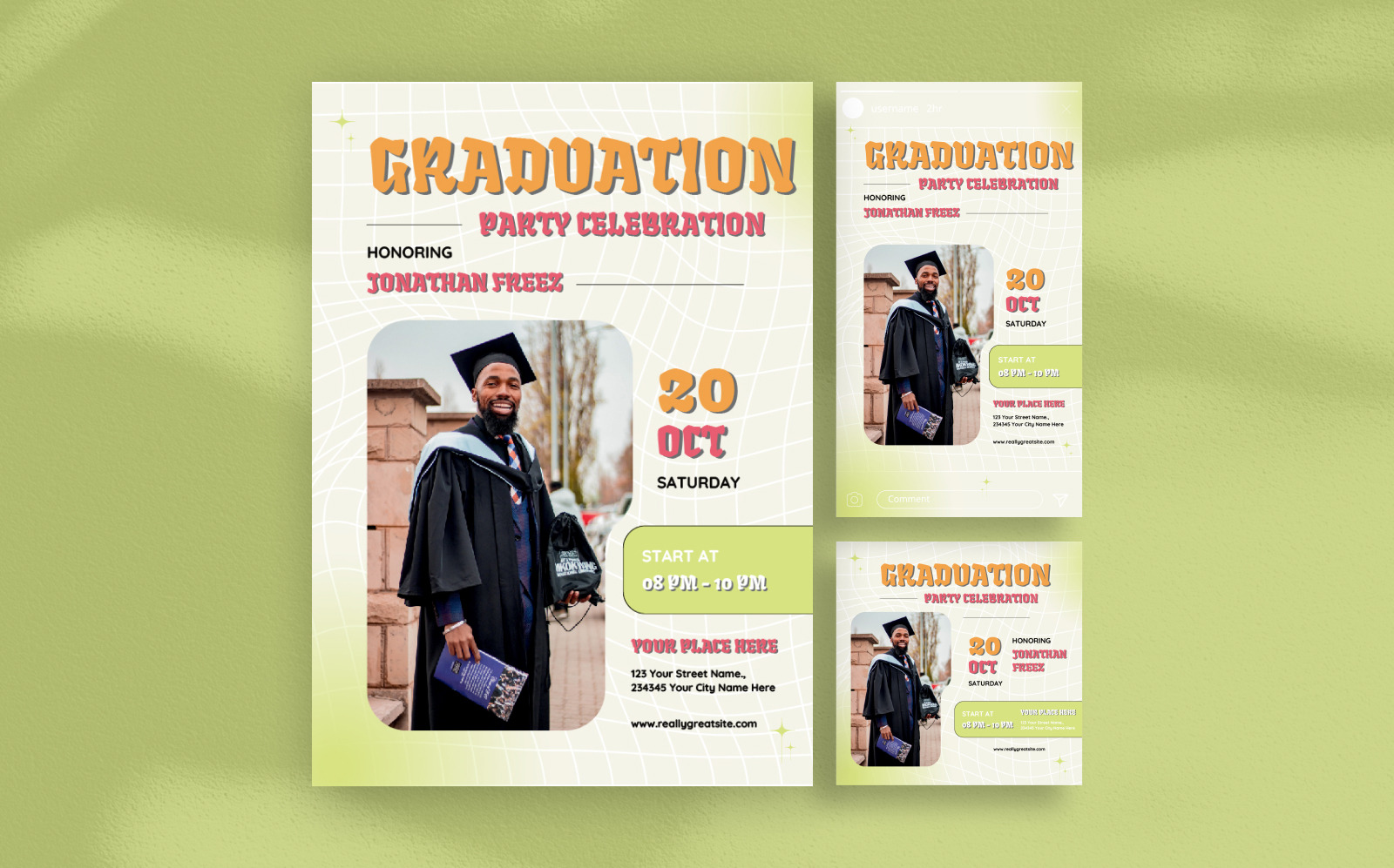Light Green Y2K Graduation Party Flyer Template
