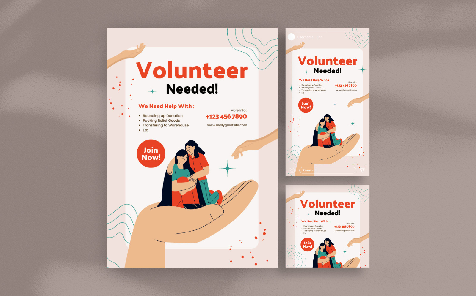 Beige Illustration Volunteer Needed Flyer Template