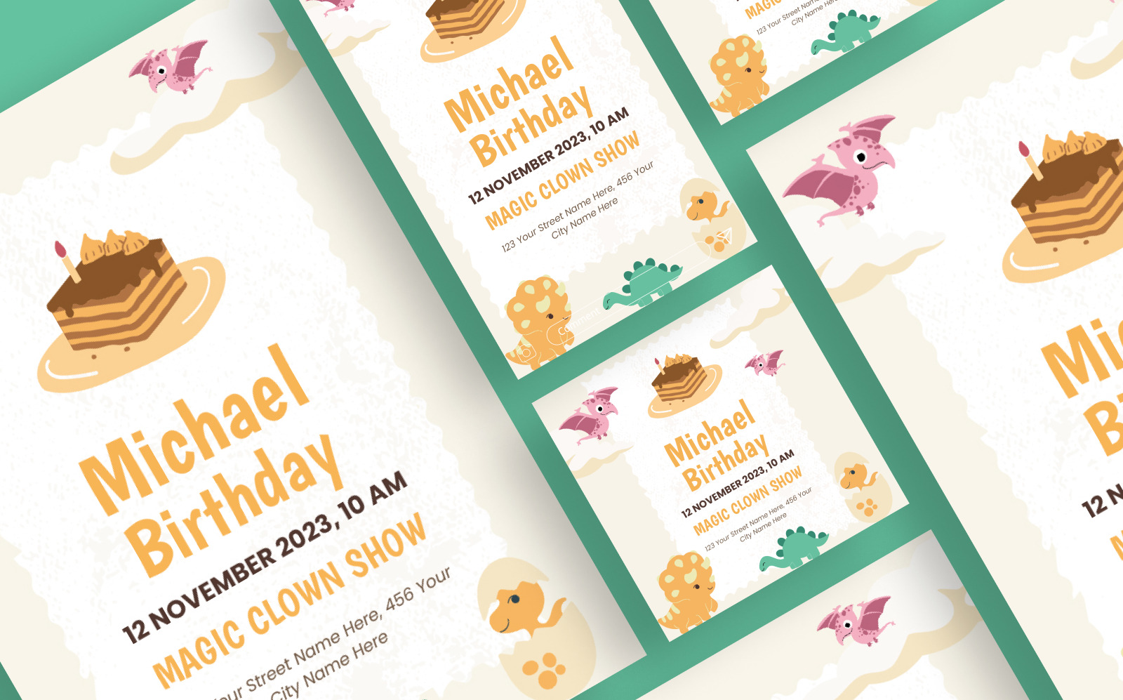 Dinosaur Birthday Party Invitation Flyer Template