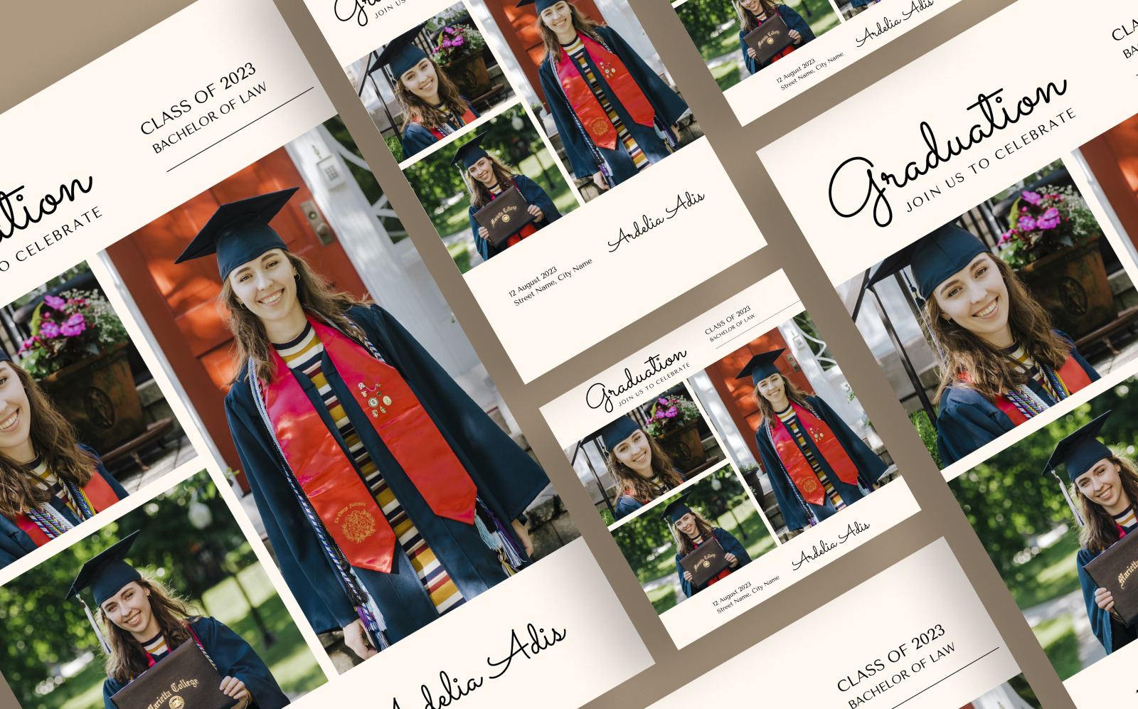 Milky Triple Photo Graduation Party Invitation Flyer Template