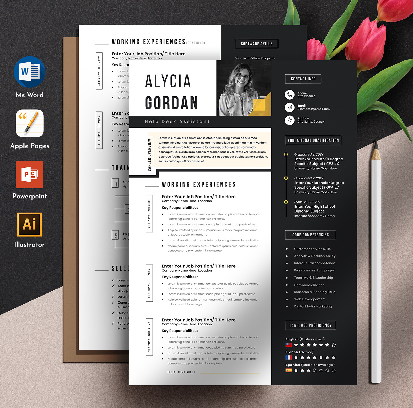 Clean & Professional Resume Cv Template With MS Word Apple Pages Format