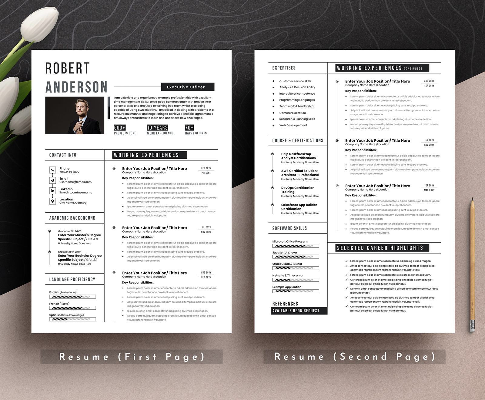 Clean & Professional Editable Resume Cv Template With MS Word Apple ...