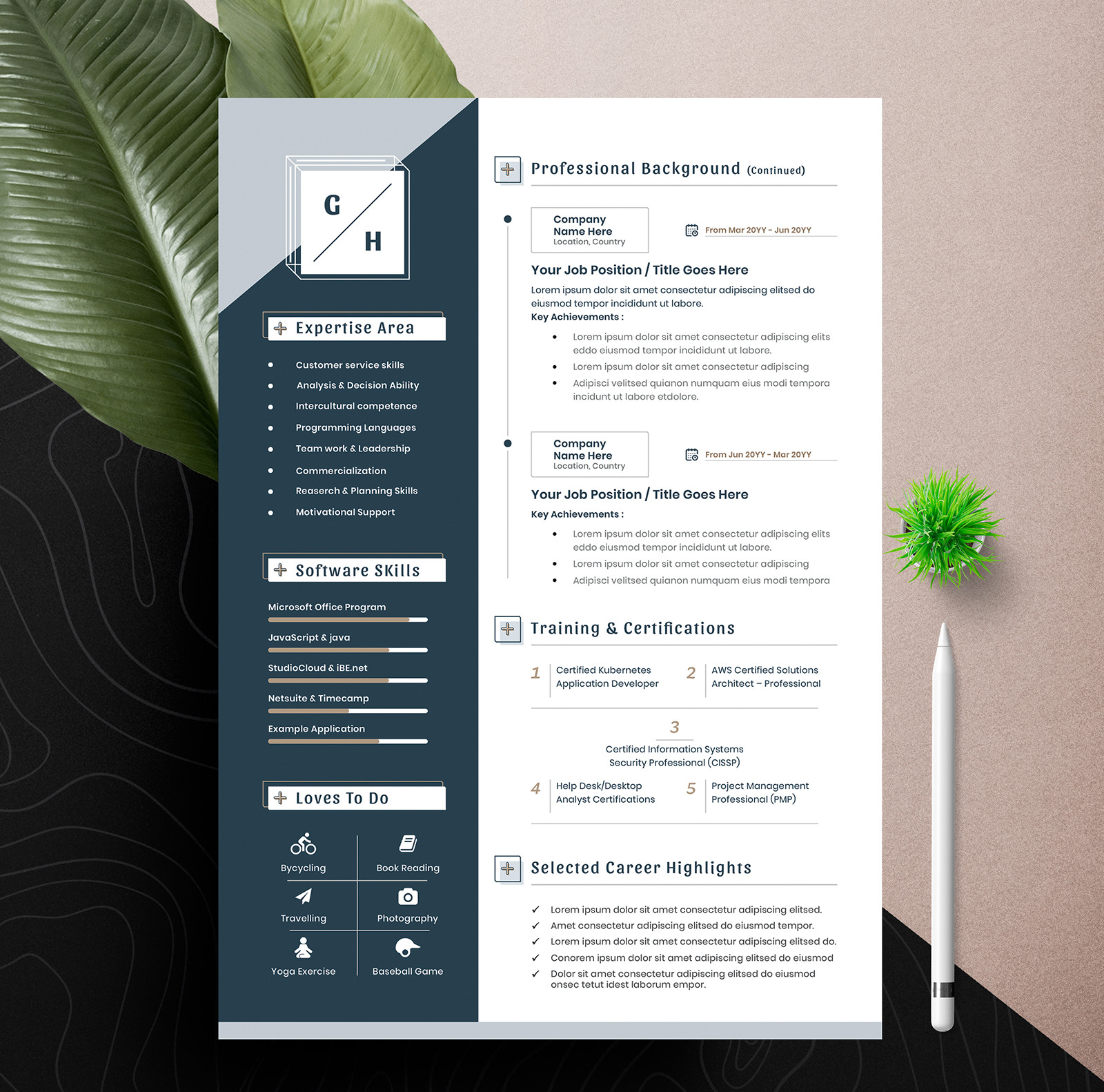 Creative Editable Resume Cv Template With MS Word Apple Pages Format